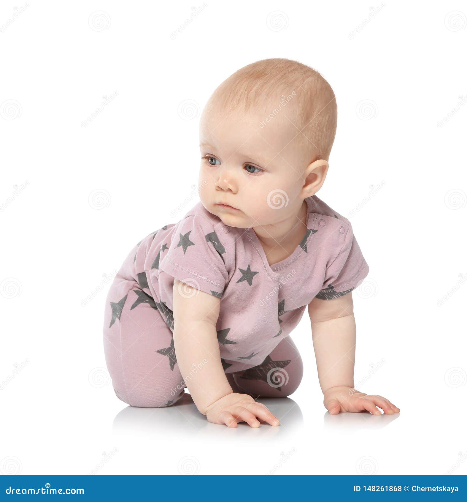 Cute Little Baby Crawling on White Stock Photo - Image of adorable ...