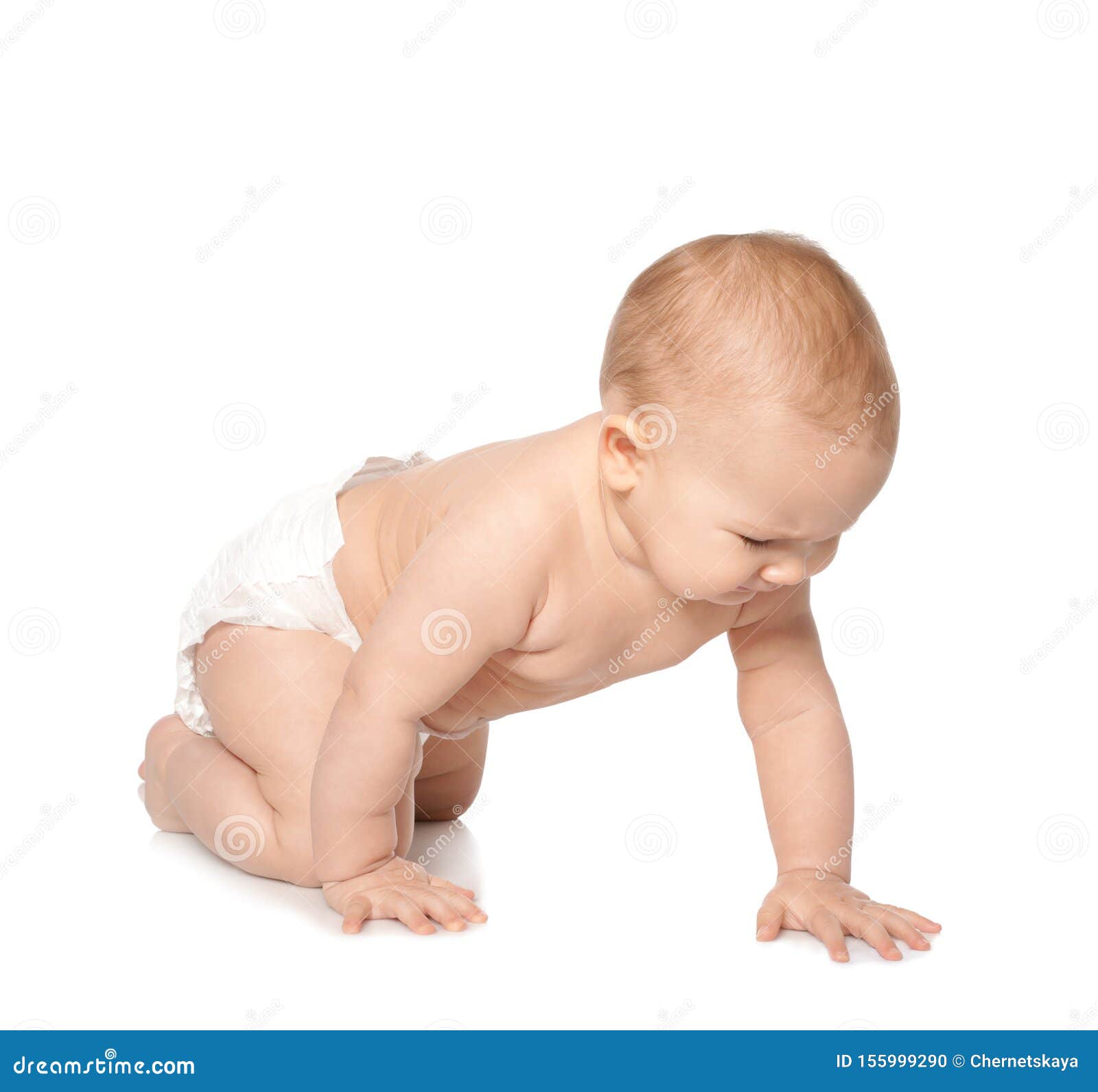 Cute Little Baby Crawling on White Stock Photo - Image of background ...
