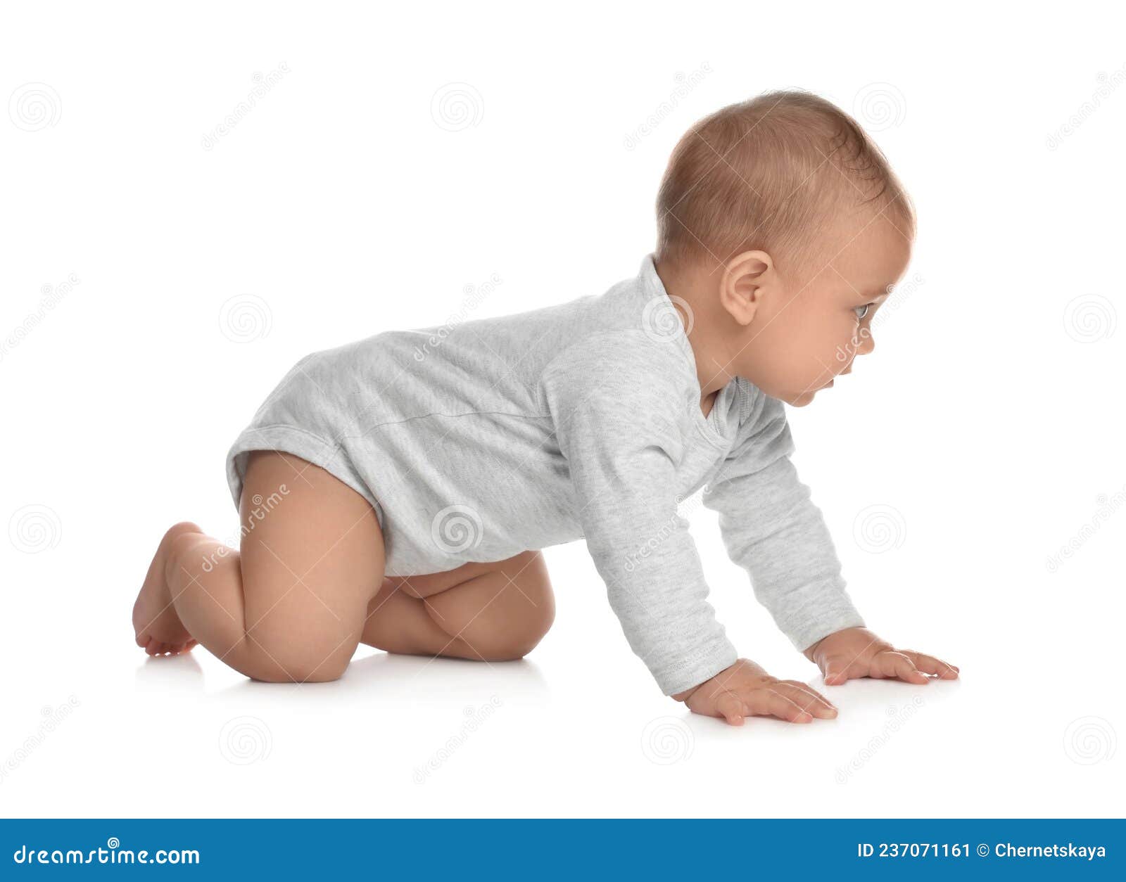 Cute Little Baby Crawling on White Background Stock Image - Image of ...