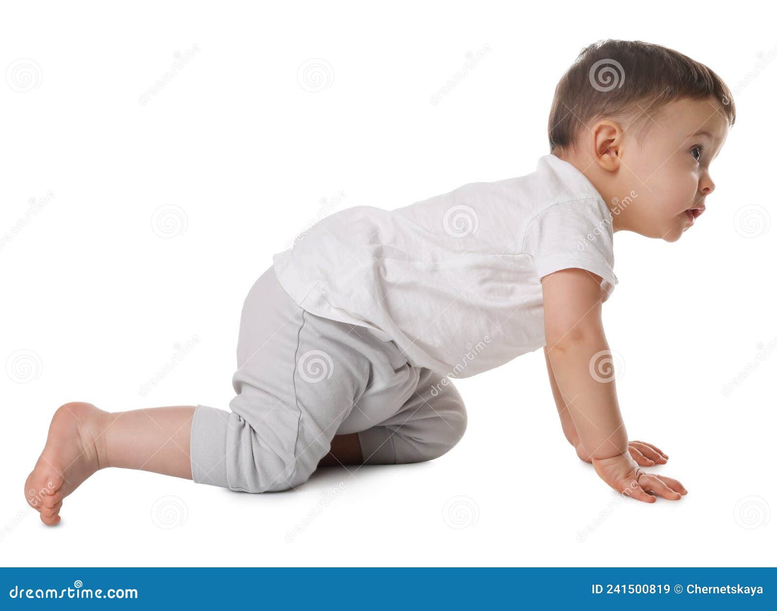 Cute Little Baby Crawling on White Background Stock Image - Image of ...