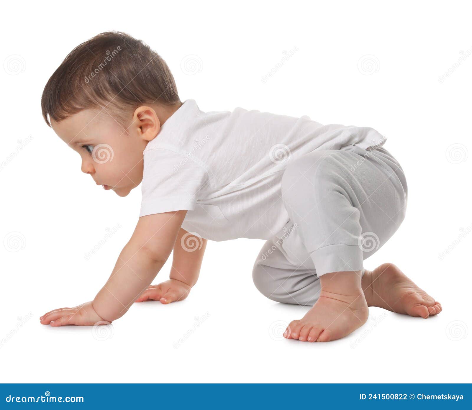 Cute Little Baby Crawling on White Background Stock Photo - Image of ...
