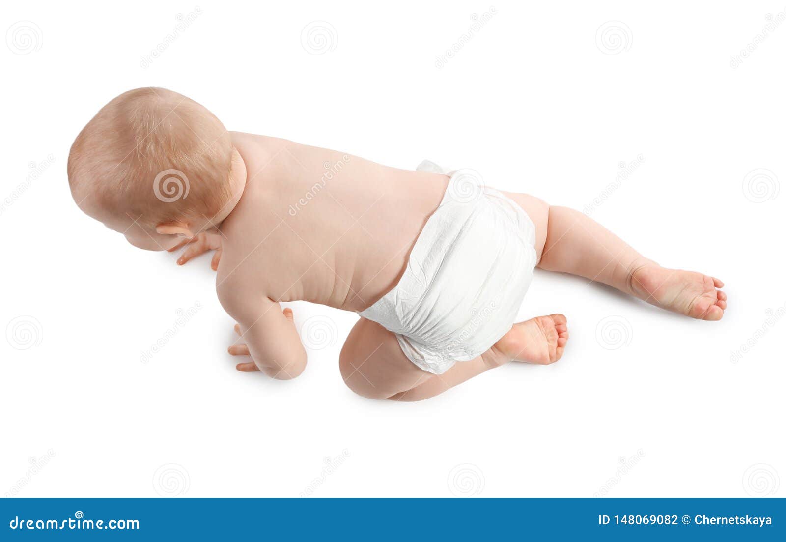 Cute Little Baby Crawling on White Background Stock Photo - Image of ...