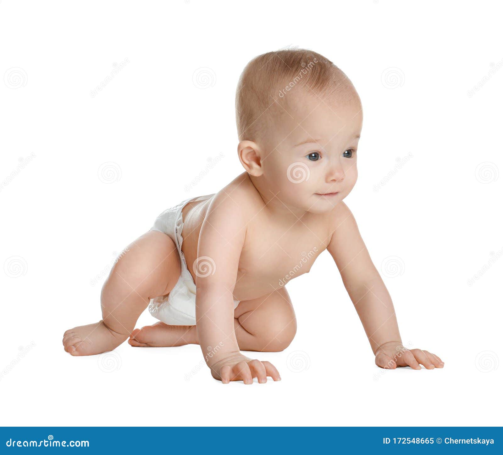 Cute Little Baby in Diaper on Background Stock Image - Image of infant ...