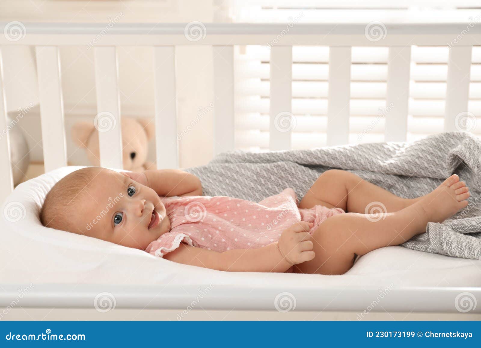 Cute Little Baby Lying in Soft Crib Stock Image - Image of beautiful ...