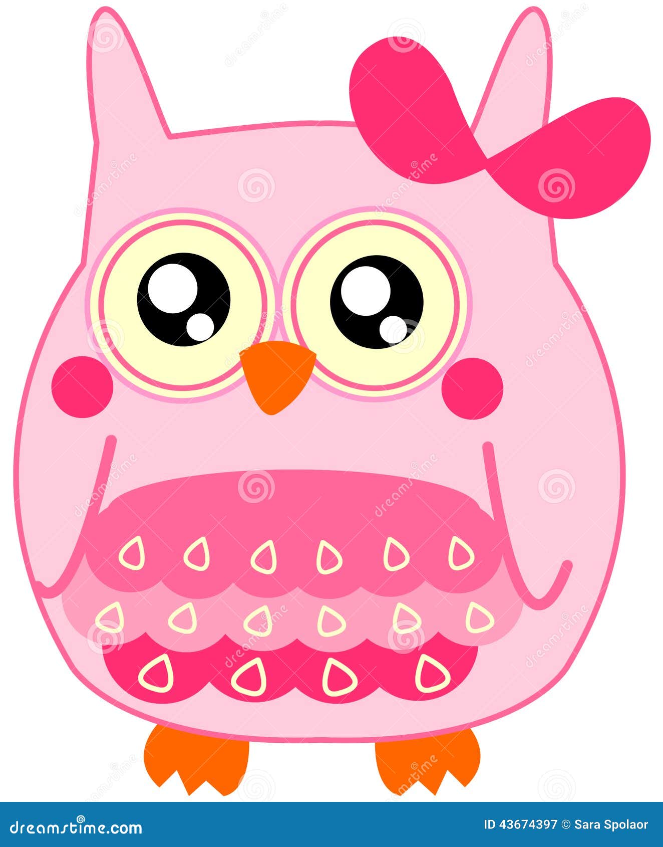 Cute Little Baby Pink Owl with Bow Stock Illustration - Illustration of ...