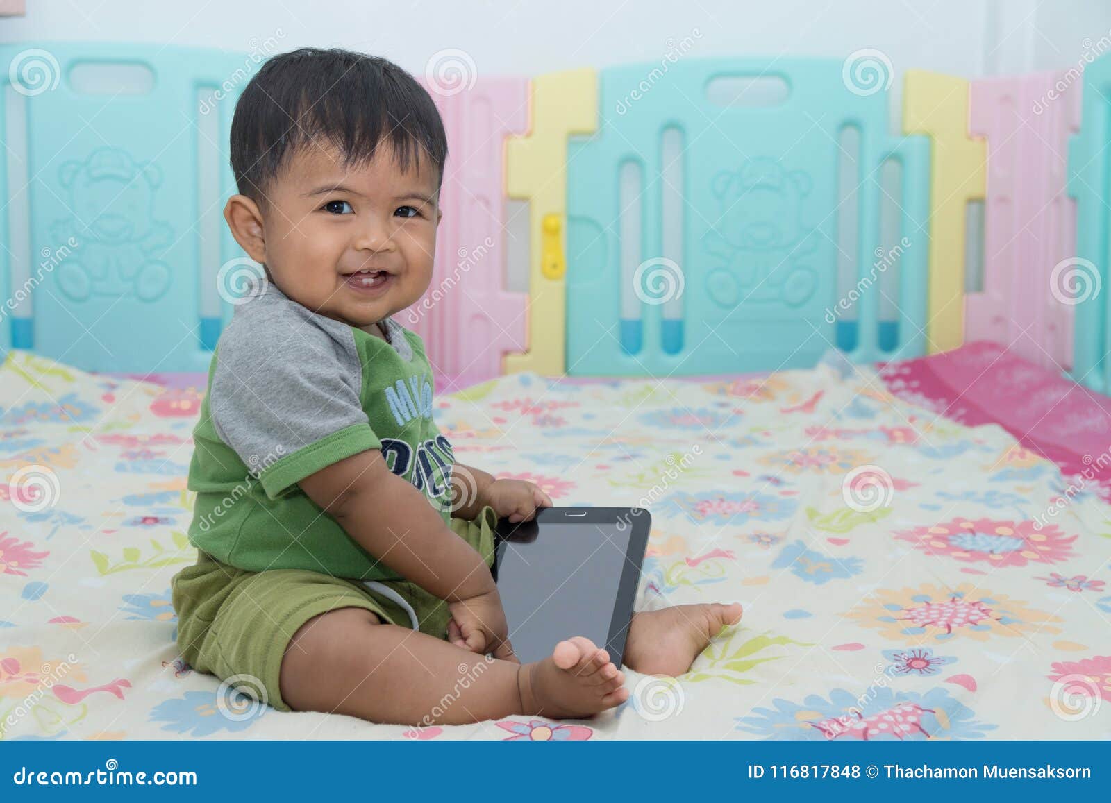 Little baby playing tablet stock photo. Image of childhood - 116817848