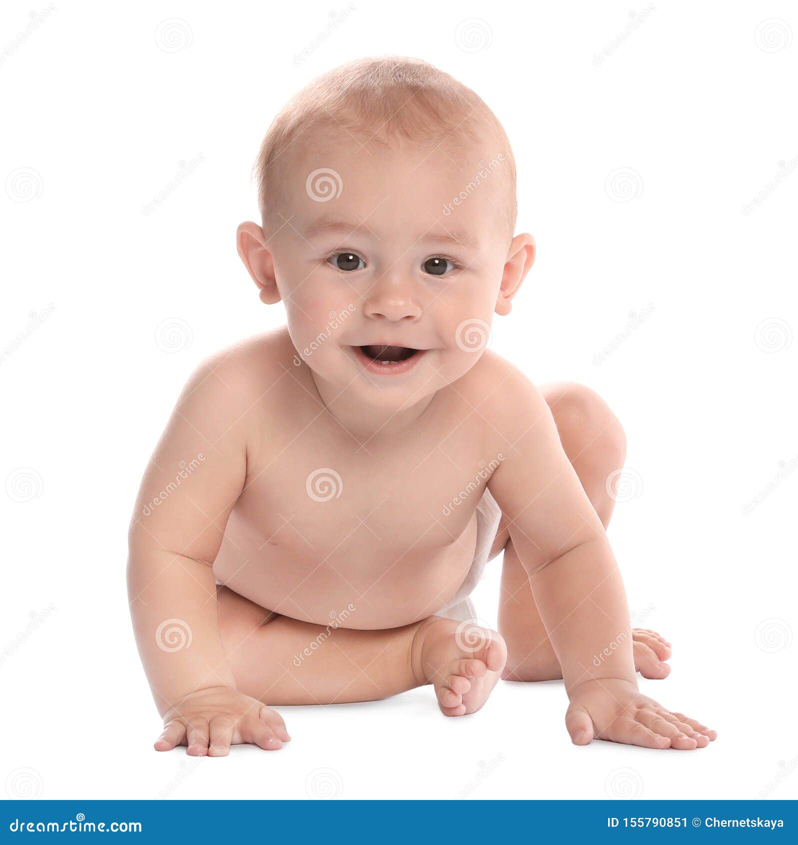 Cute Little Baby Sitting on White Stock Image - Image of childhood ...