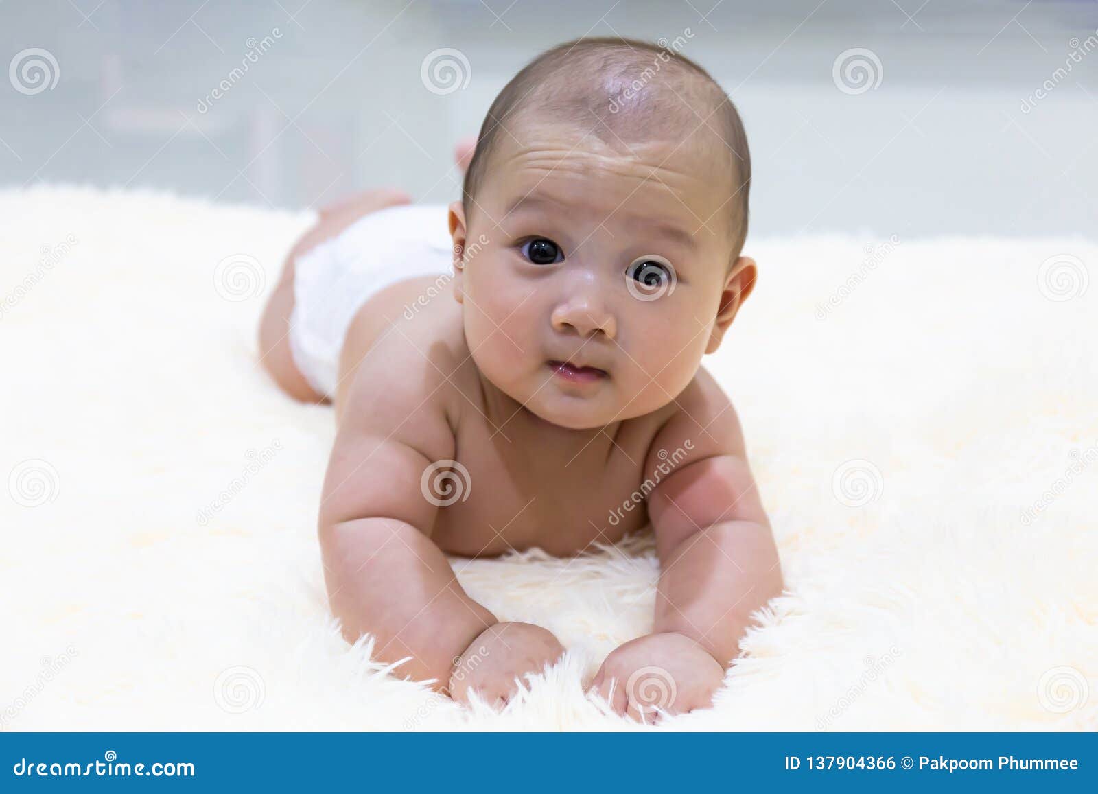 Cute Little Baby Sleeping on Soft Fluffy Stock Photo - Image of ...