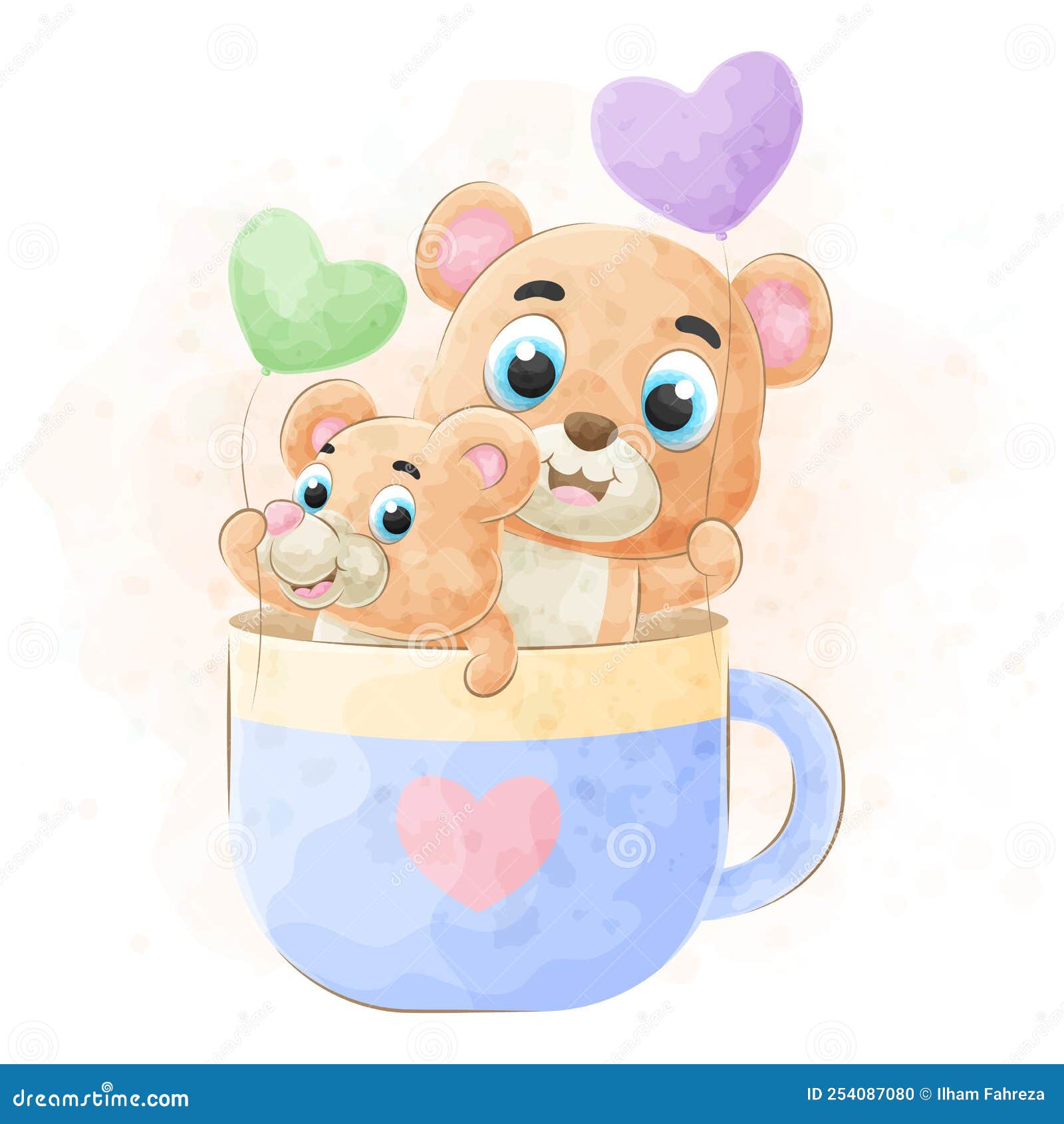 Cute Little Bear with Watercolor Illustration Stock Illustration ...
