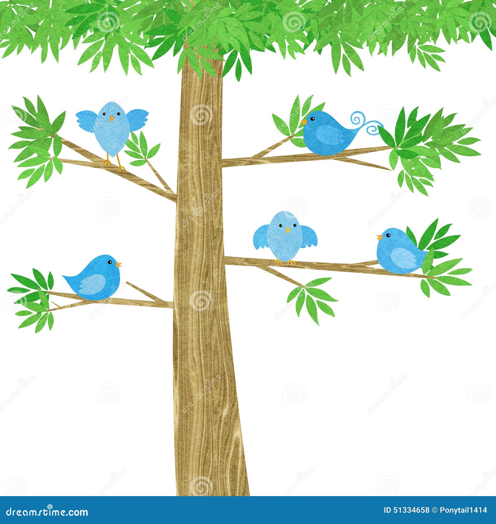Cute Little Birds in a Tree Stock Illustration - Illustration of ...