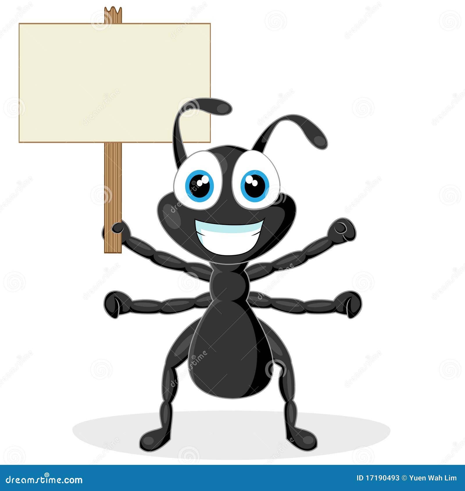 Cute Little Black Ant with Wood Sign Stock Vector - Illustration of ...
