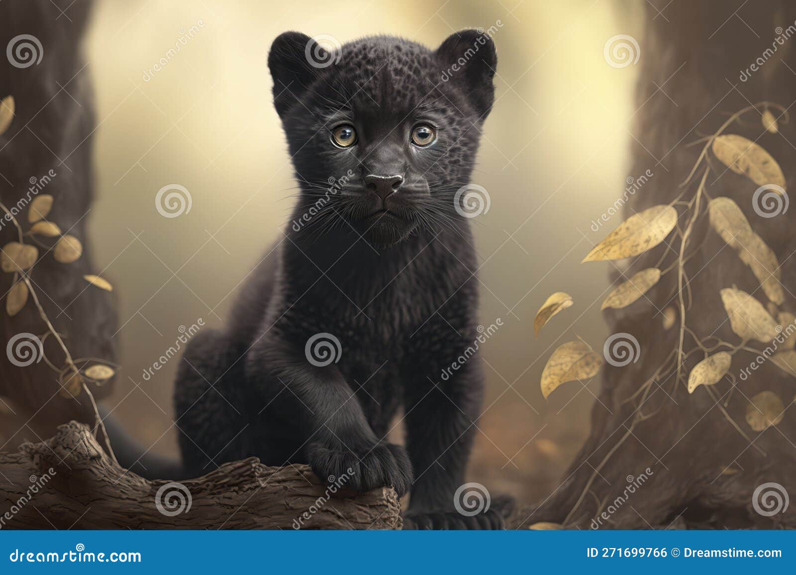 Cute Little Black Panther Cub. Generative Ai Stock Illustration ...