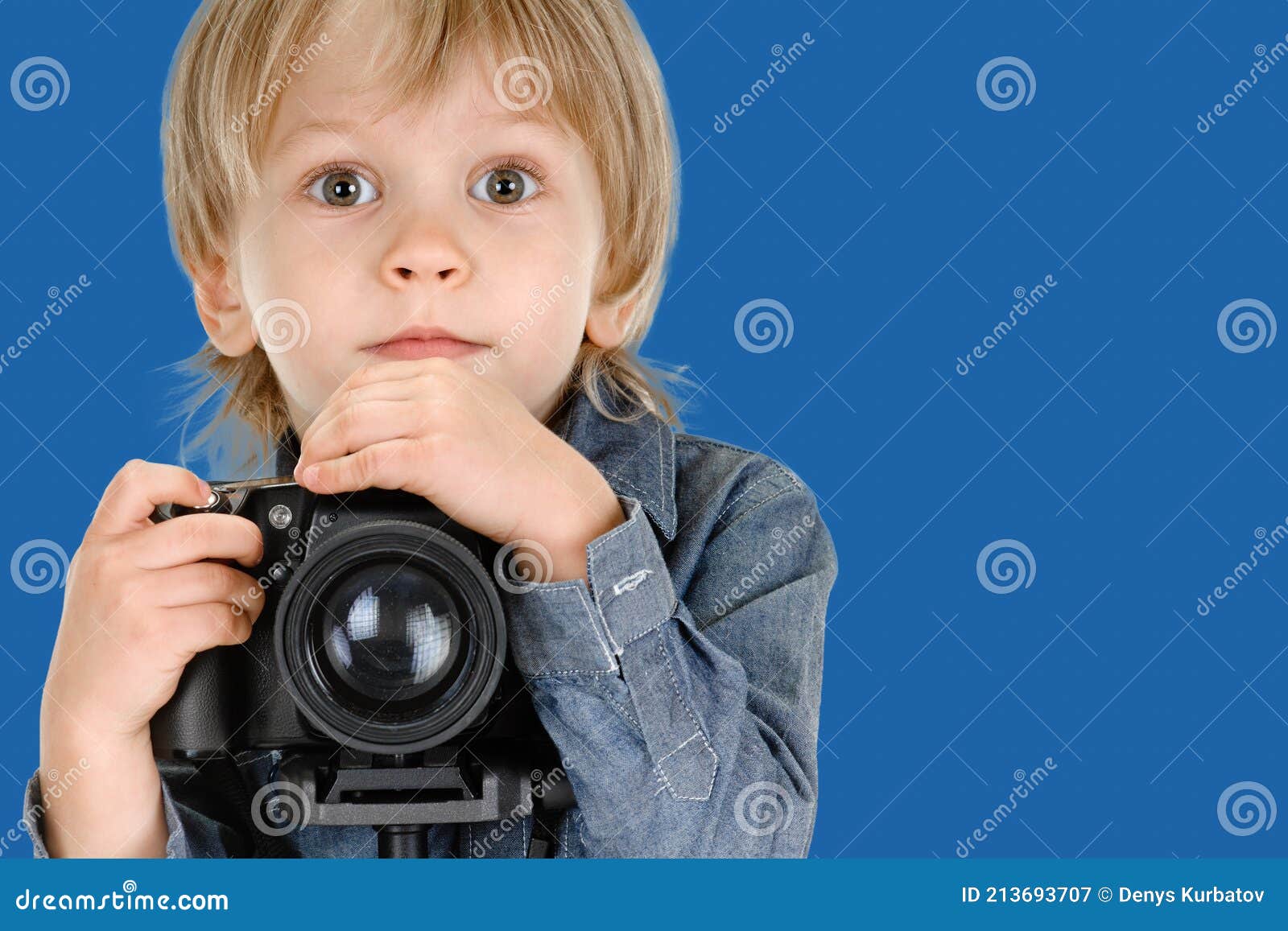 Little boy with camera stock image. Image of male, happy - 213693707