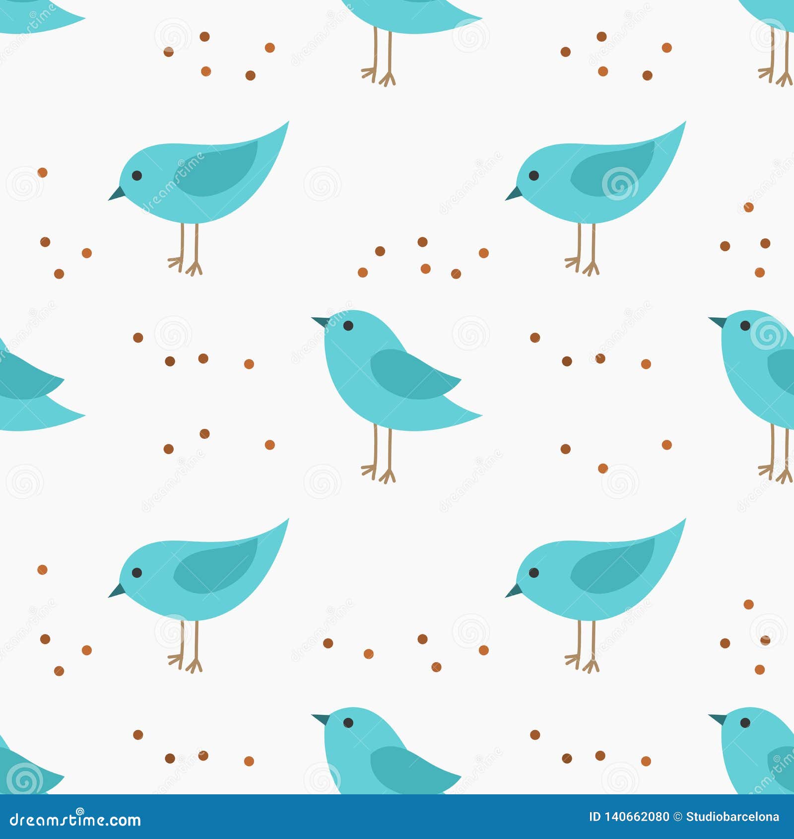 Cute Little Blue Birds Seamless Pattern Stock Vector - Illustration of ...