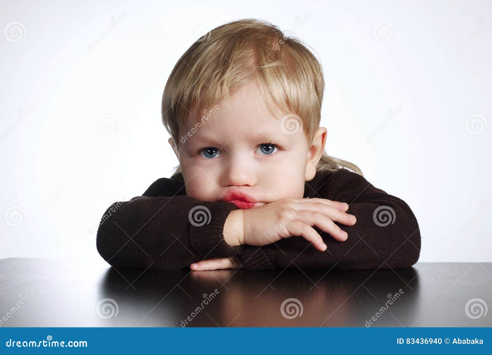 Cute Little Bored Boy on White Background Stock Photo - Image of face ...