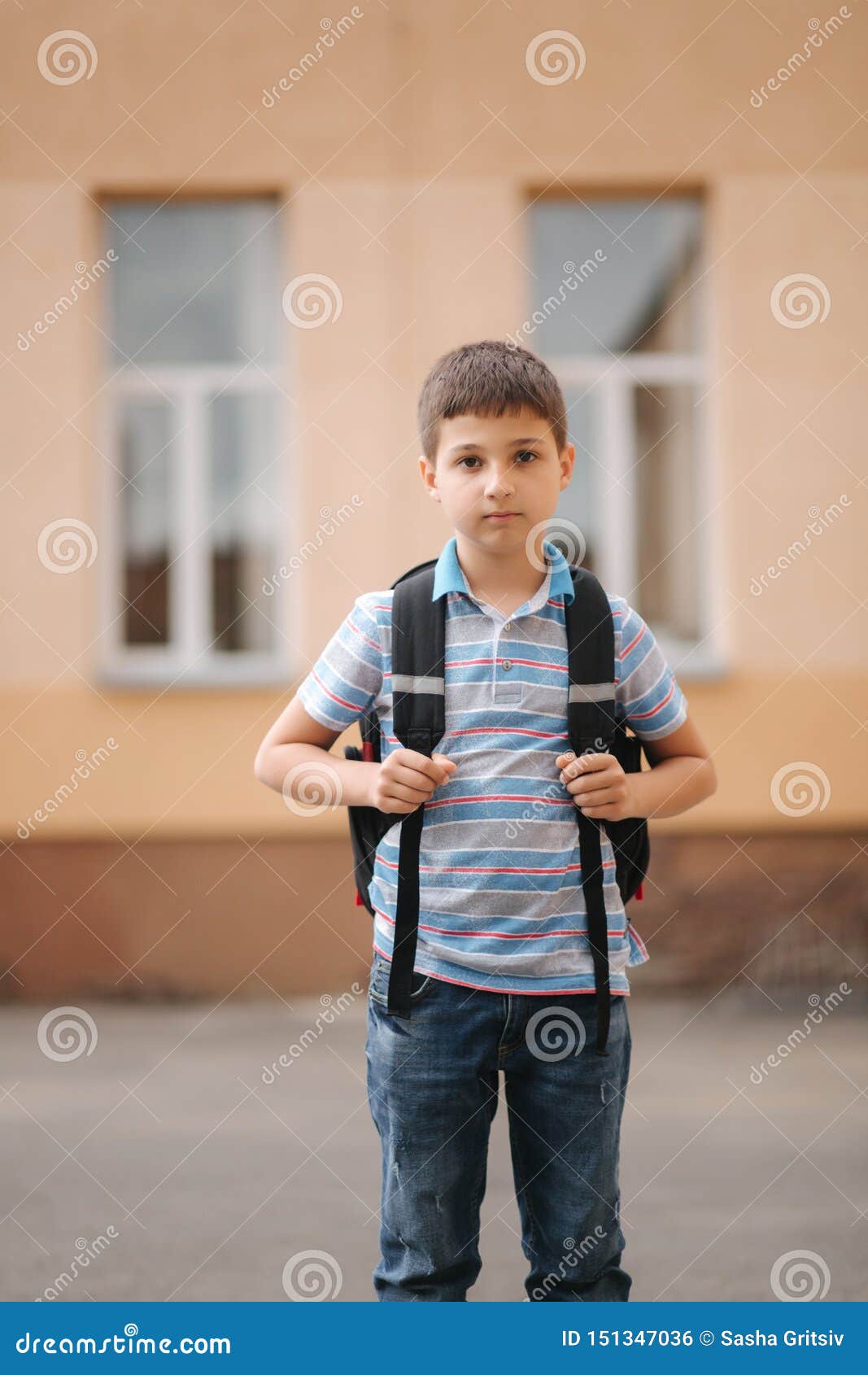 Cute Little Boy with Backpack Go Home after Scholl Class Stock Photo ...
