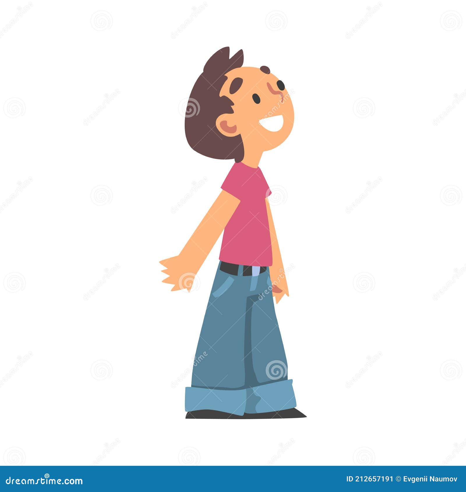 Cute Little Boy with Beaming Smile Standing and Looking Up Vector ...