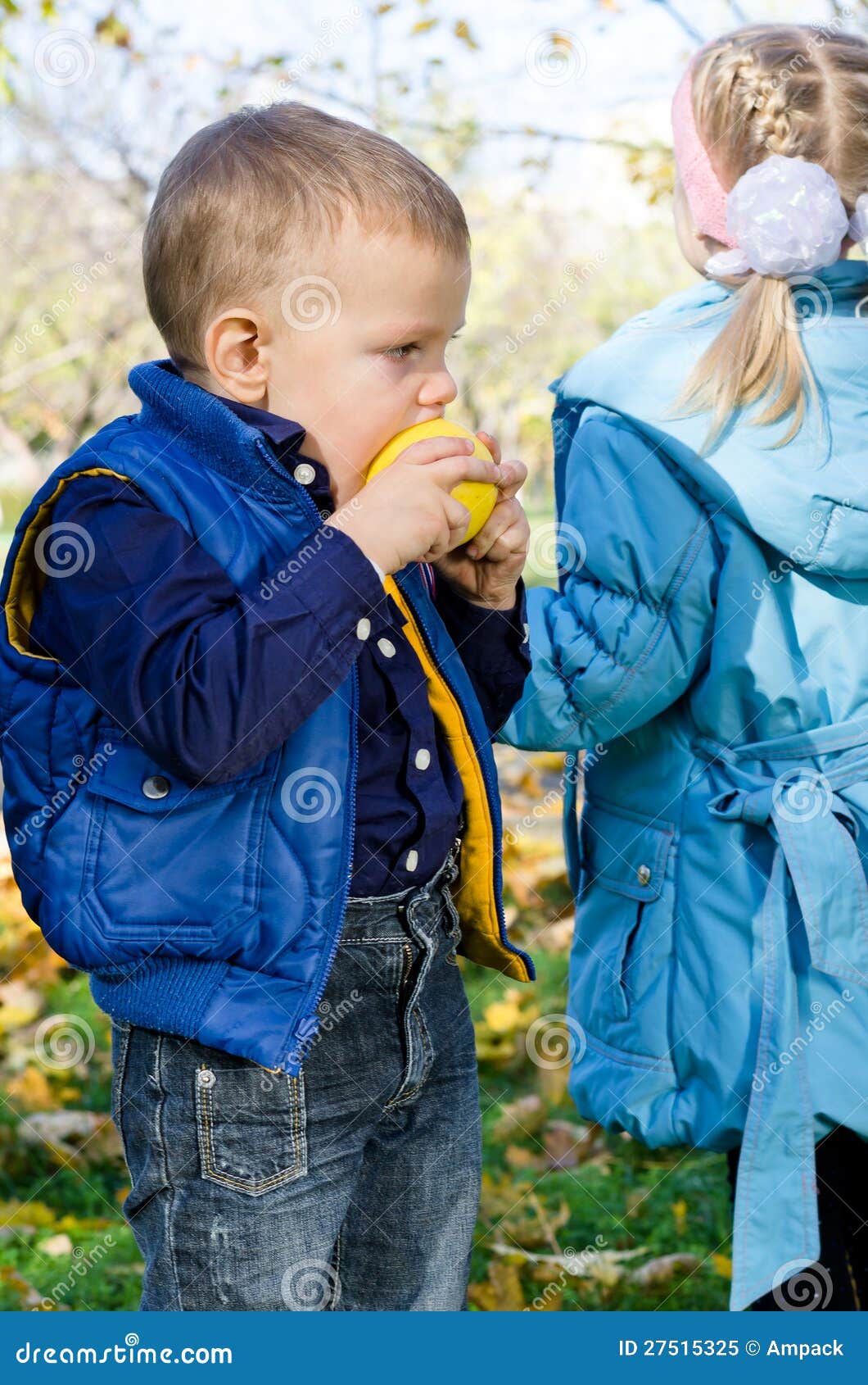 Cute Little Boy Biting an Apple Stock Image - Image of recreation ...