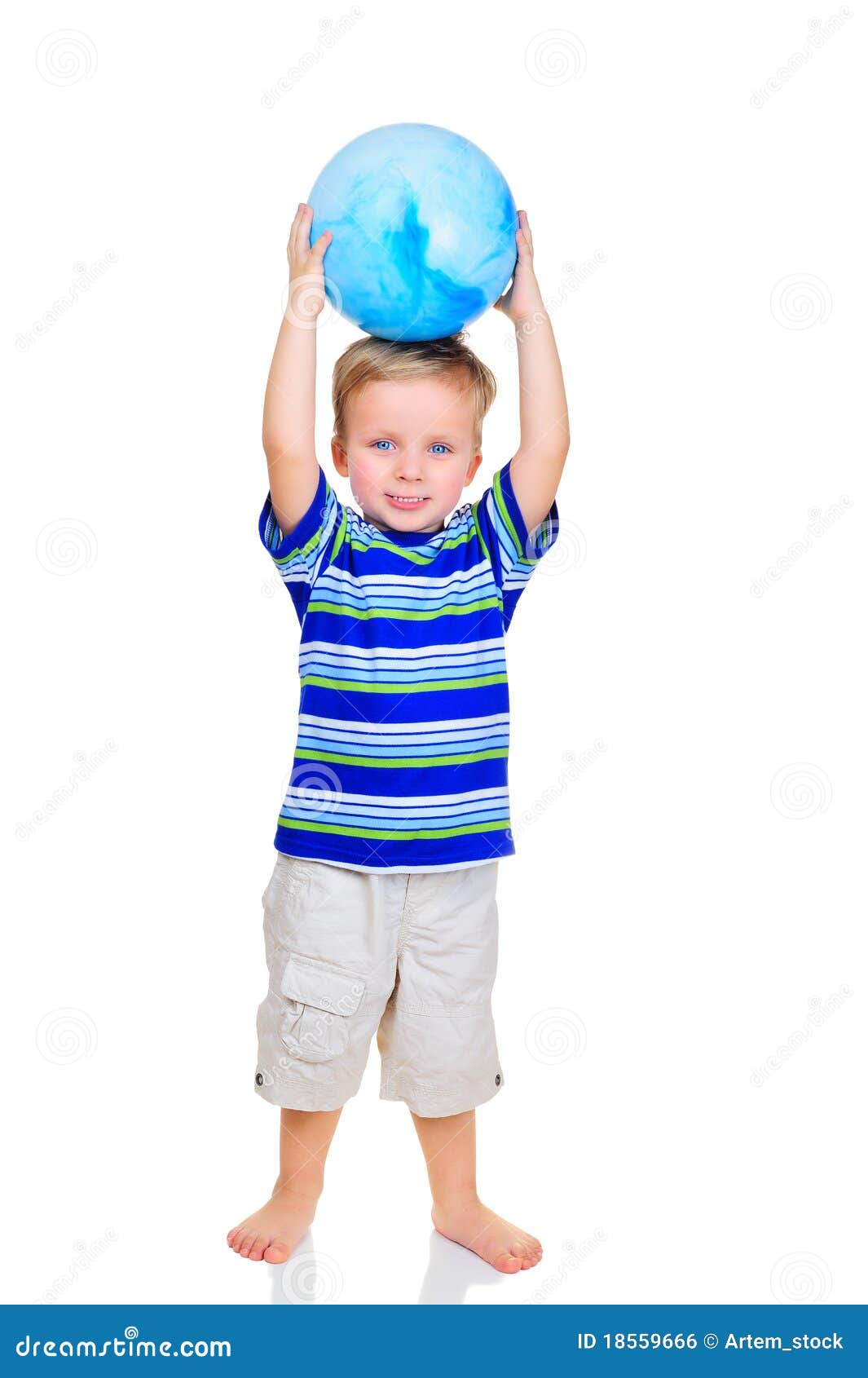 Cute Little Boy With Blue Ball Royalty Free Stock Image - Image: 18559666