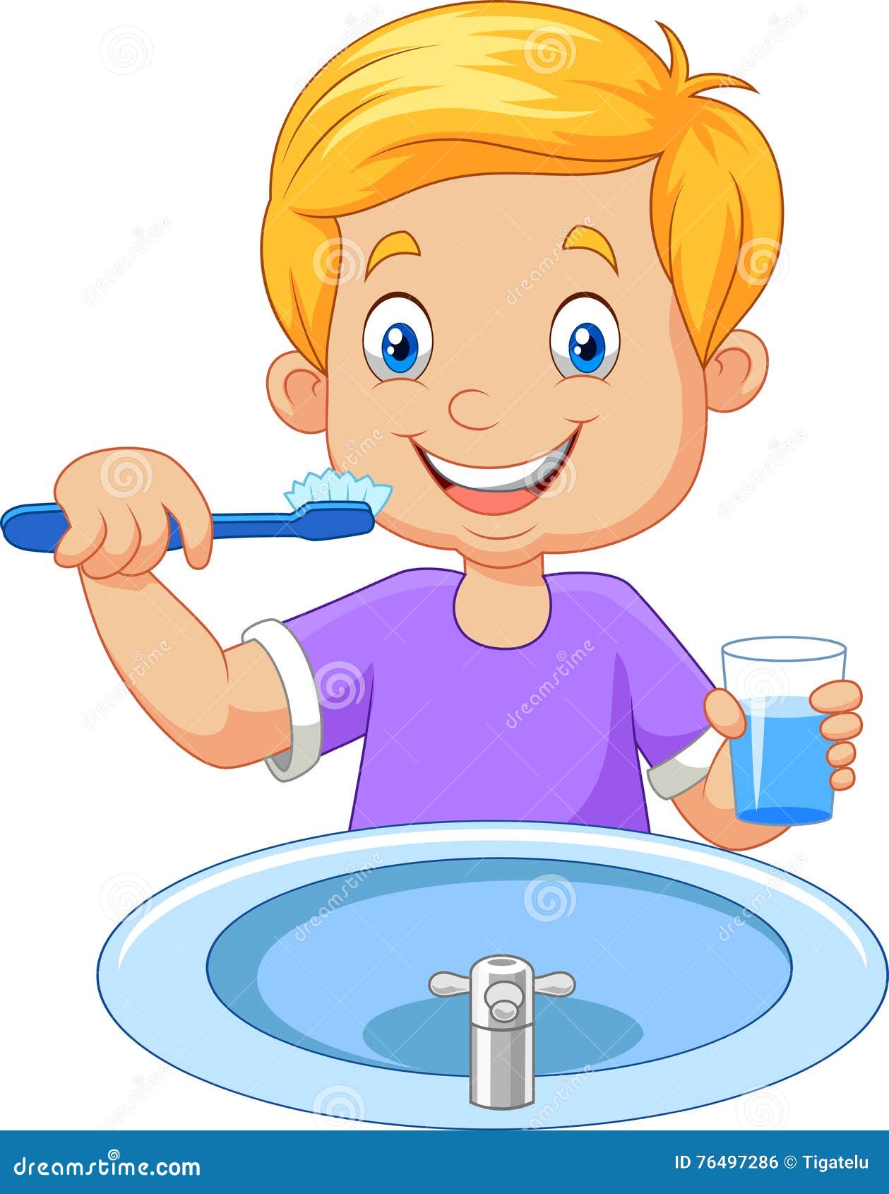 Cute Little Boy Brushing Teeth Stock Vector - Illustration of sanitary ...