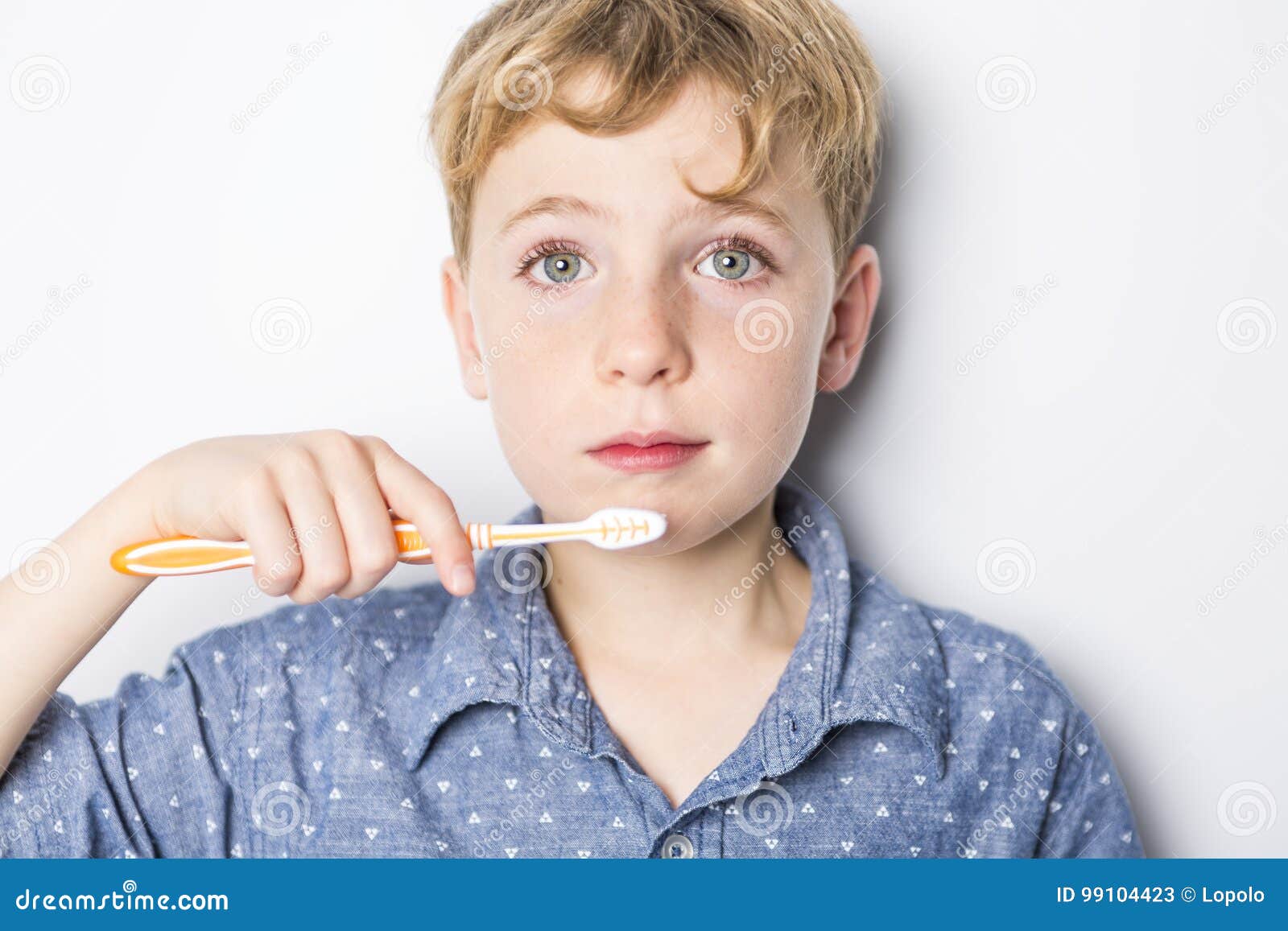 Cute Little Boy Brushing Teeth, Isolated on White Stock Image - Image ...