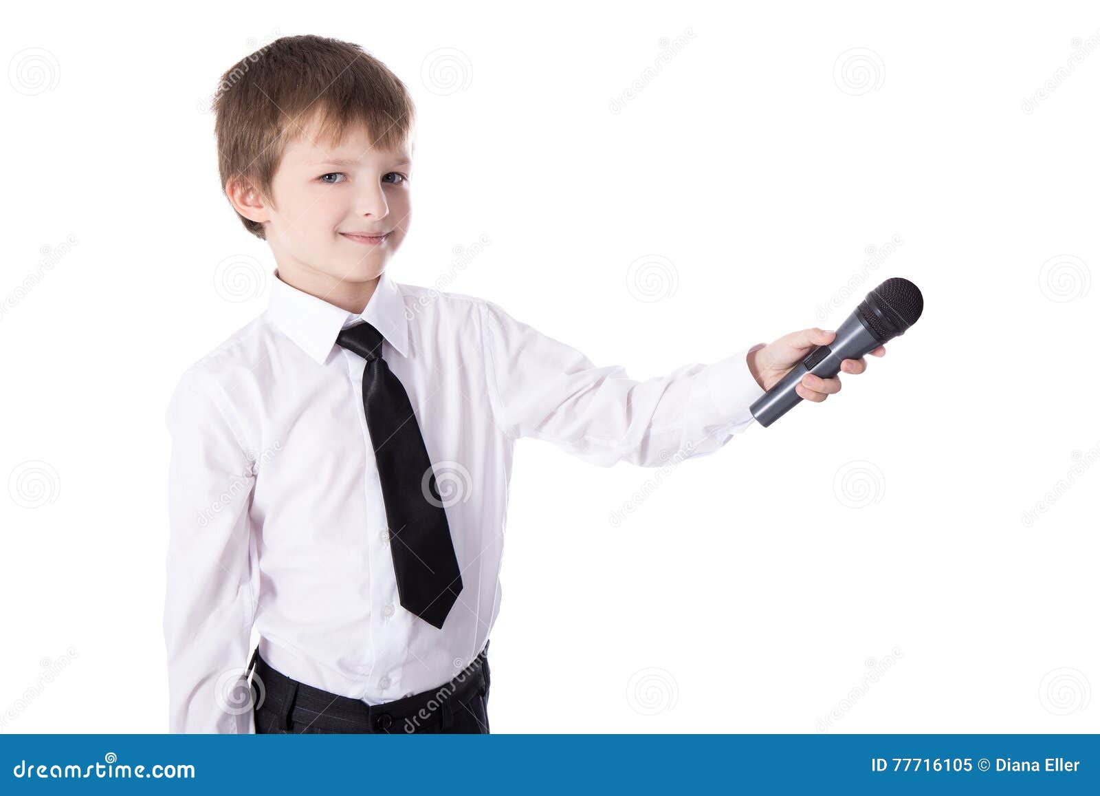 Cute Little Boy in Business Suit with Microphone Taking Interview ...