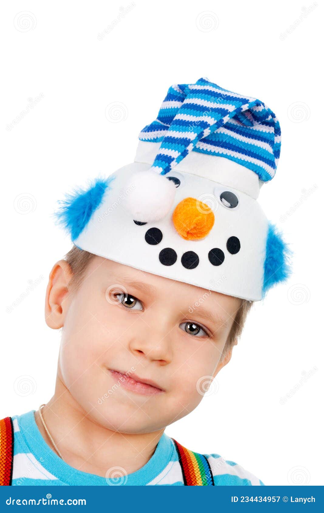Cute Little Boy in a Cap of Snowman Stock Image - Image of december ...