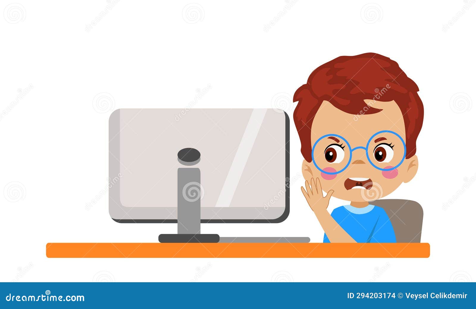 Cute Little Boy at Computer Stock Vector - Illustration of expression ...