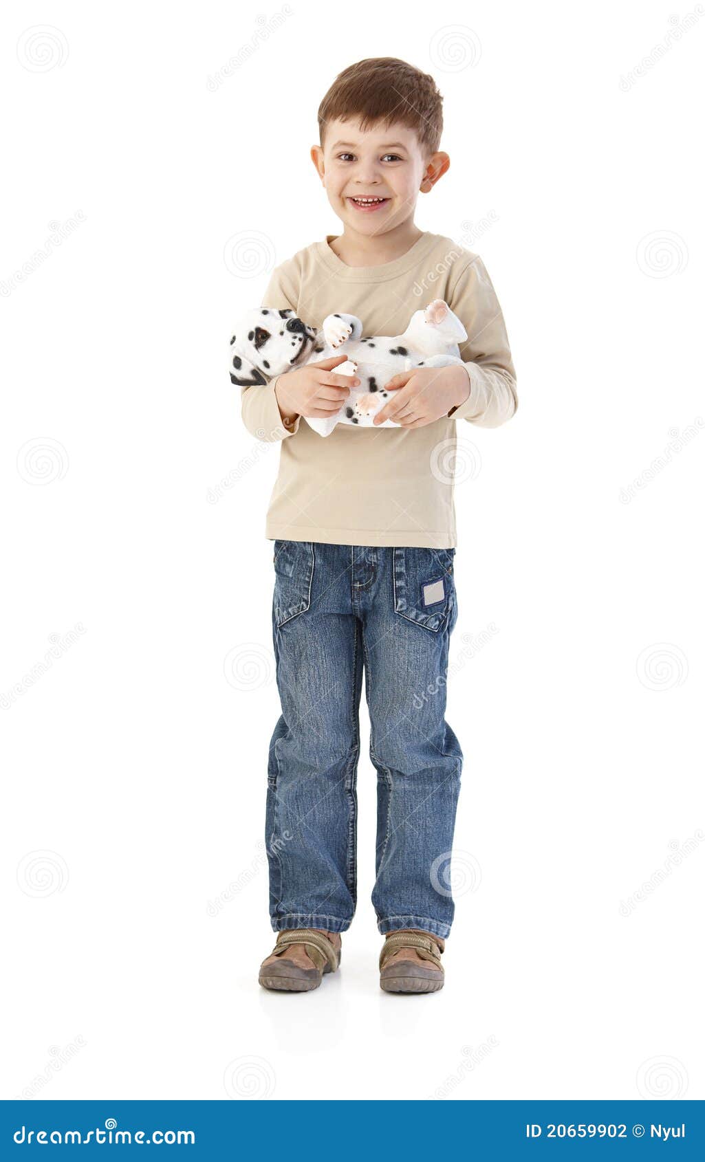 Cute Little Boy Cuddling Dog Smiling Stock Photo - Image of fondling ...