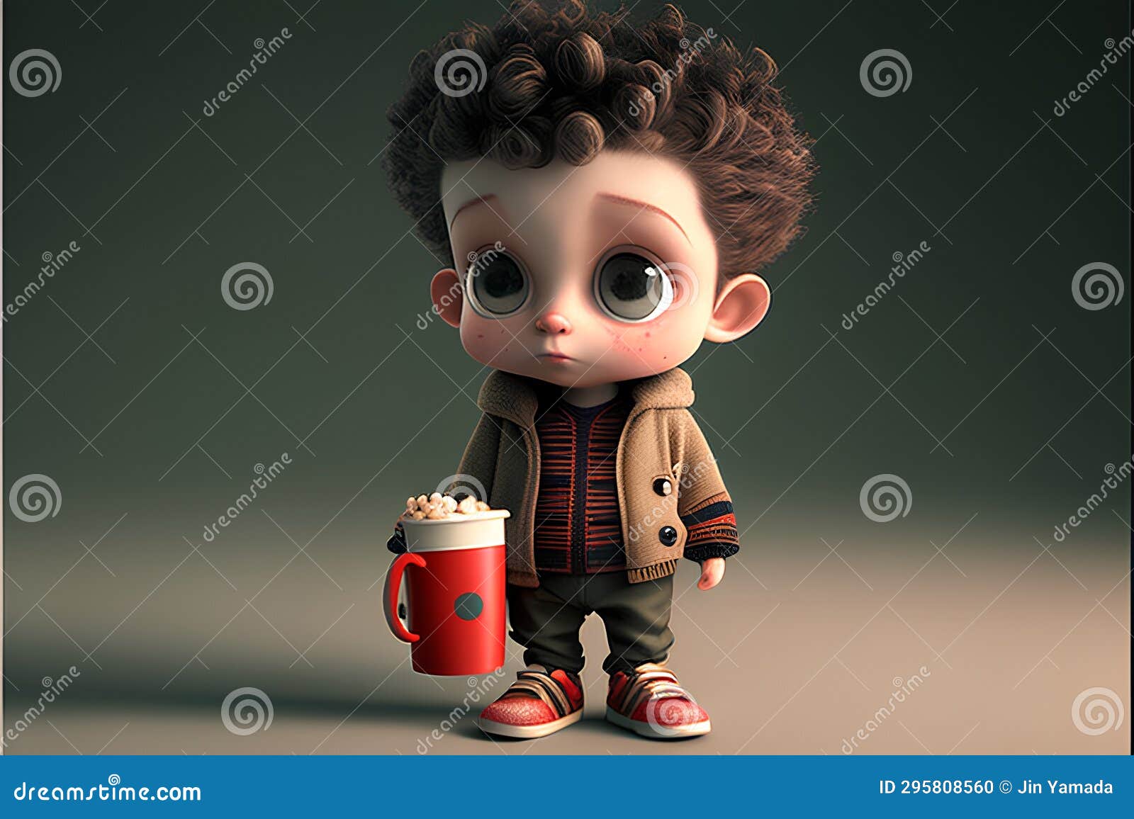 Cute Little Boy with a Cup of Coffee. 3d Rendering Stock Illustration ...