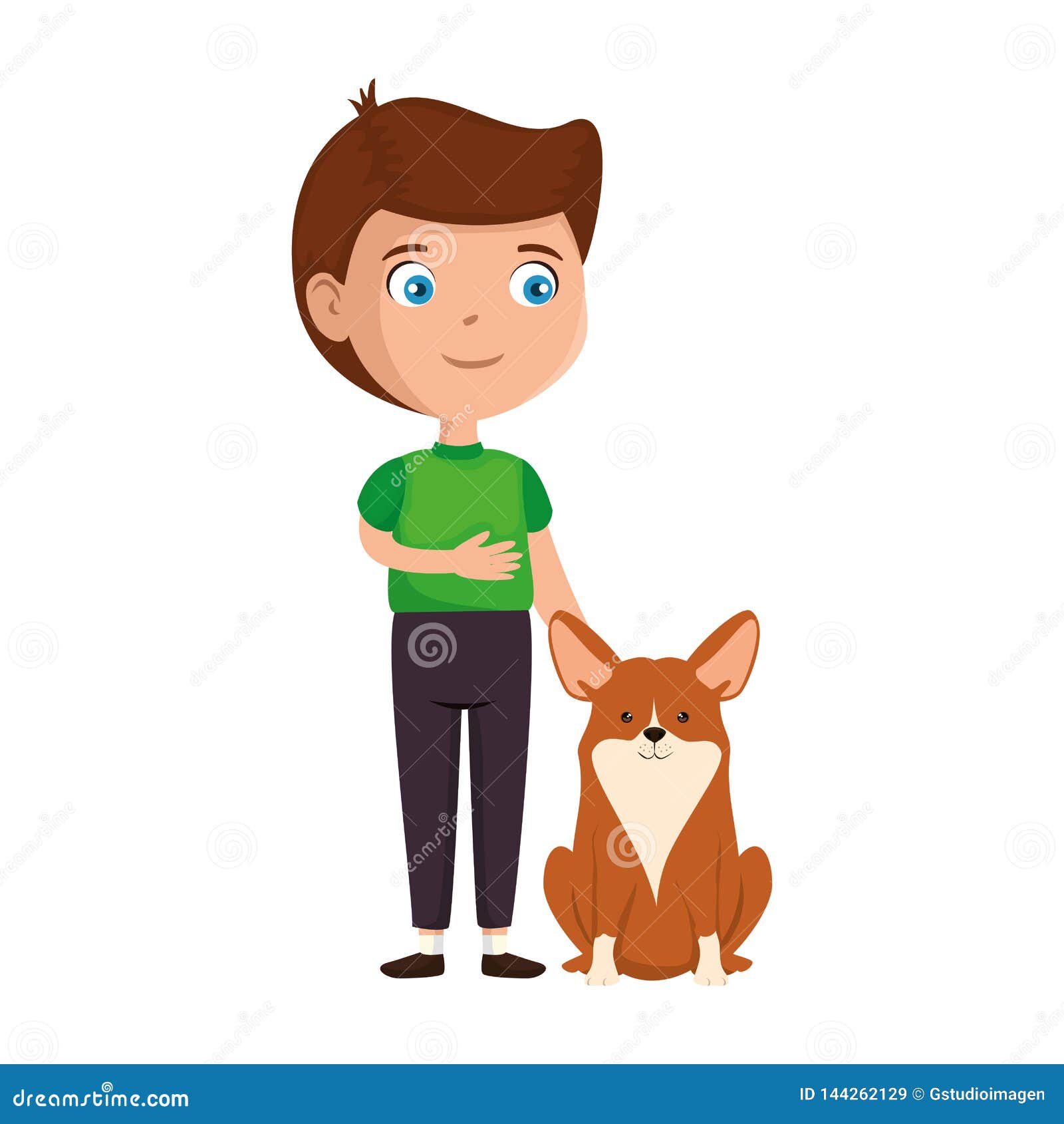Cute Little Boy with Dog Character Stock Vector - Illustration of pets ...