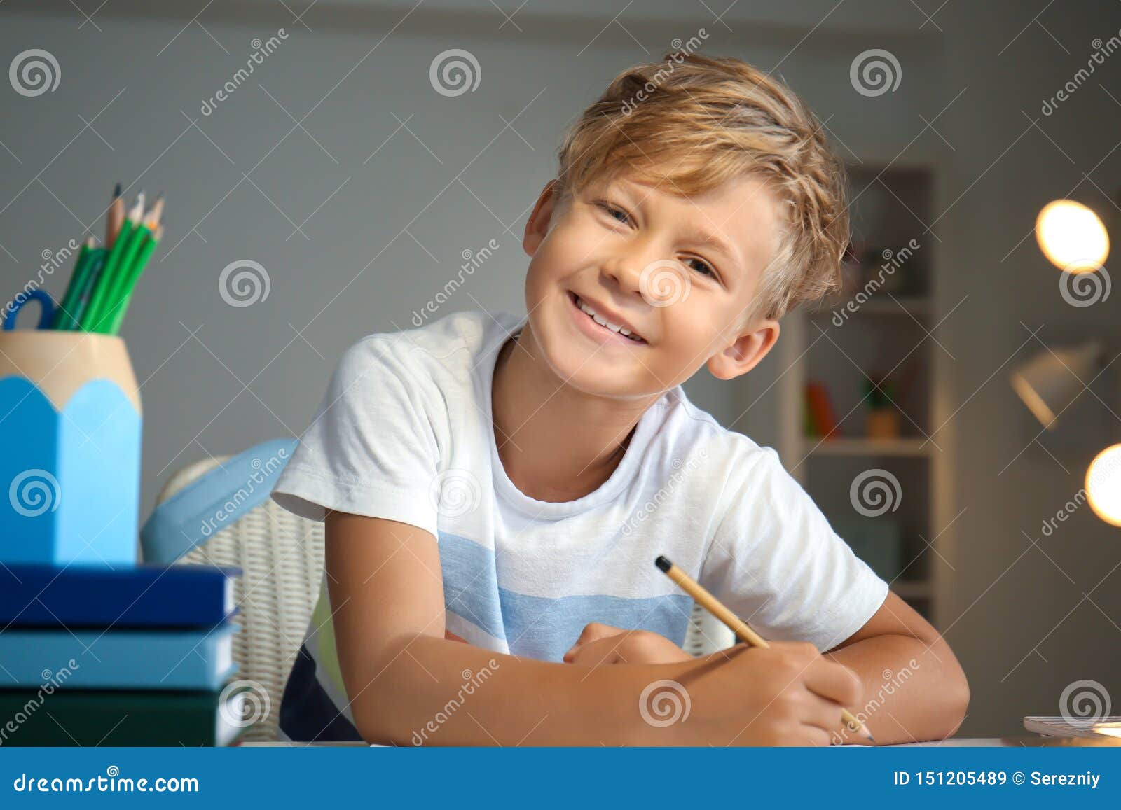 Cute Little Boy Doing His Lessons at Home Stock Image - Image of autumn ...