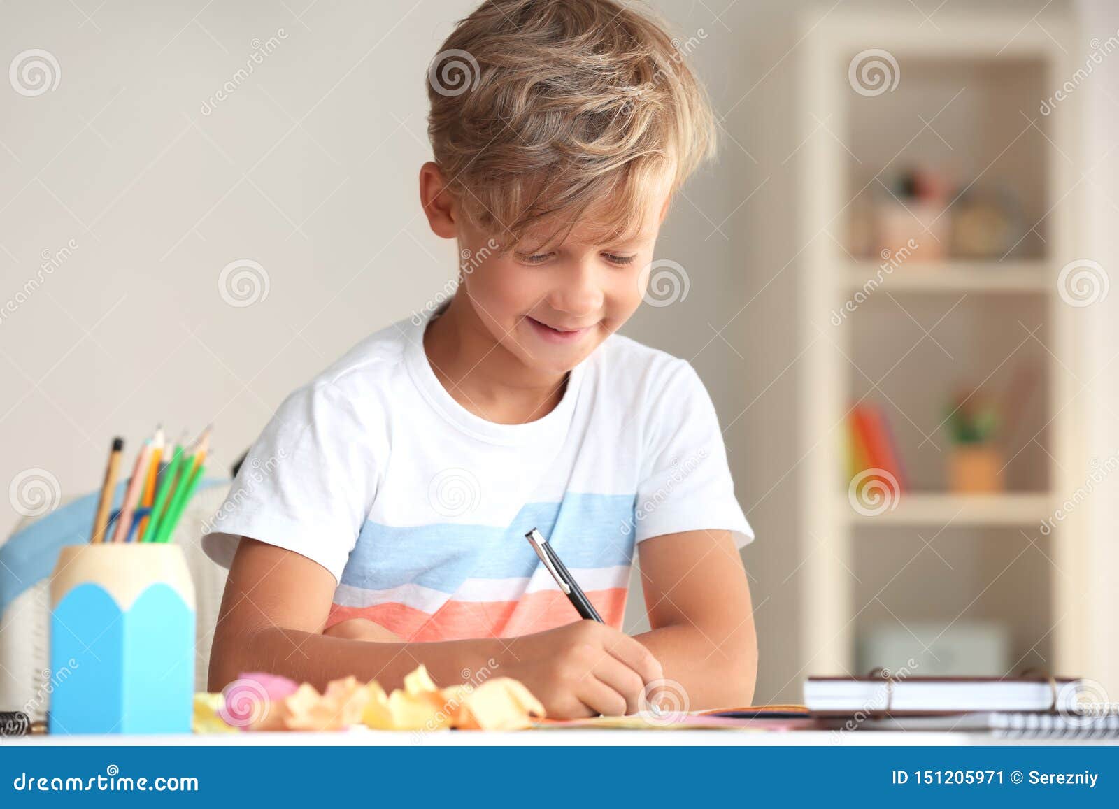 Cute Little Boy Doing His Lessons at Home Stock Image - Image of lesson ...