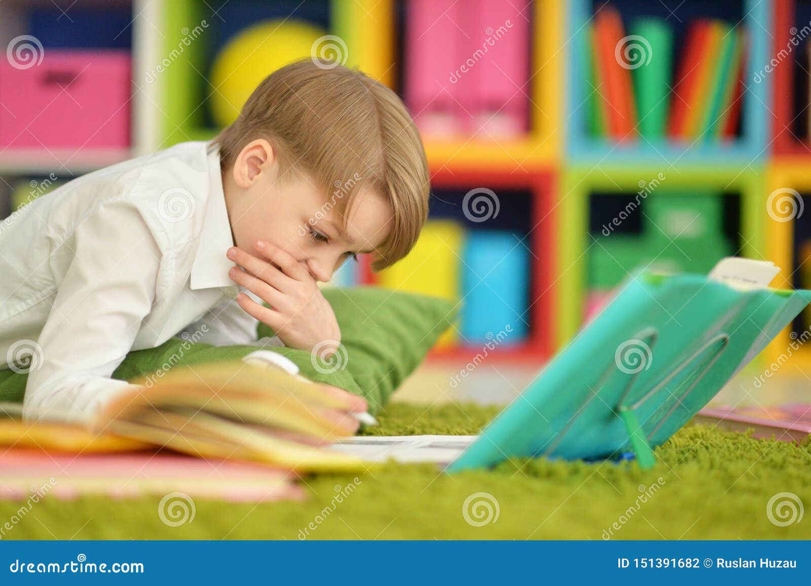 Portrait of Cute Little Boy Doing Homework Stock Photo - Image of cute ...