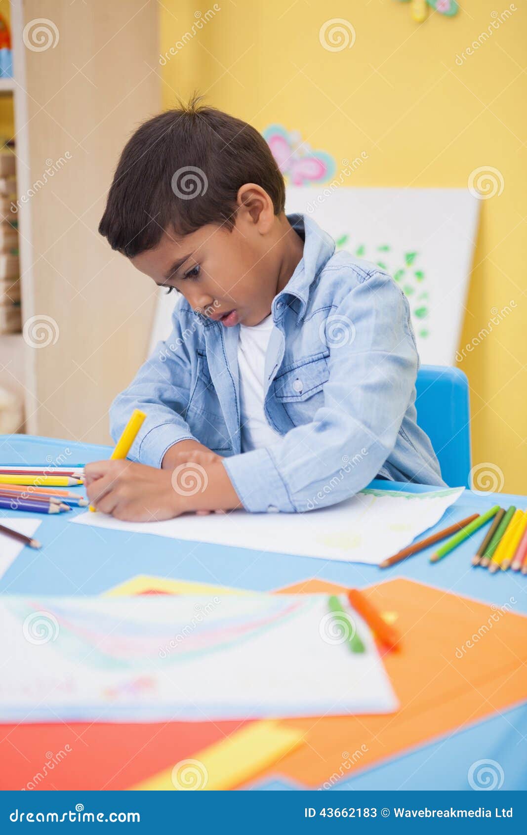 Cute Little Boy Drawing at Desk Stock Image - Image of paper, creative ...