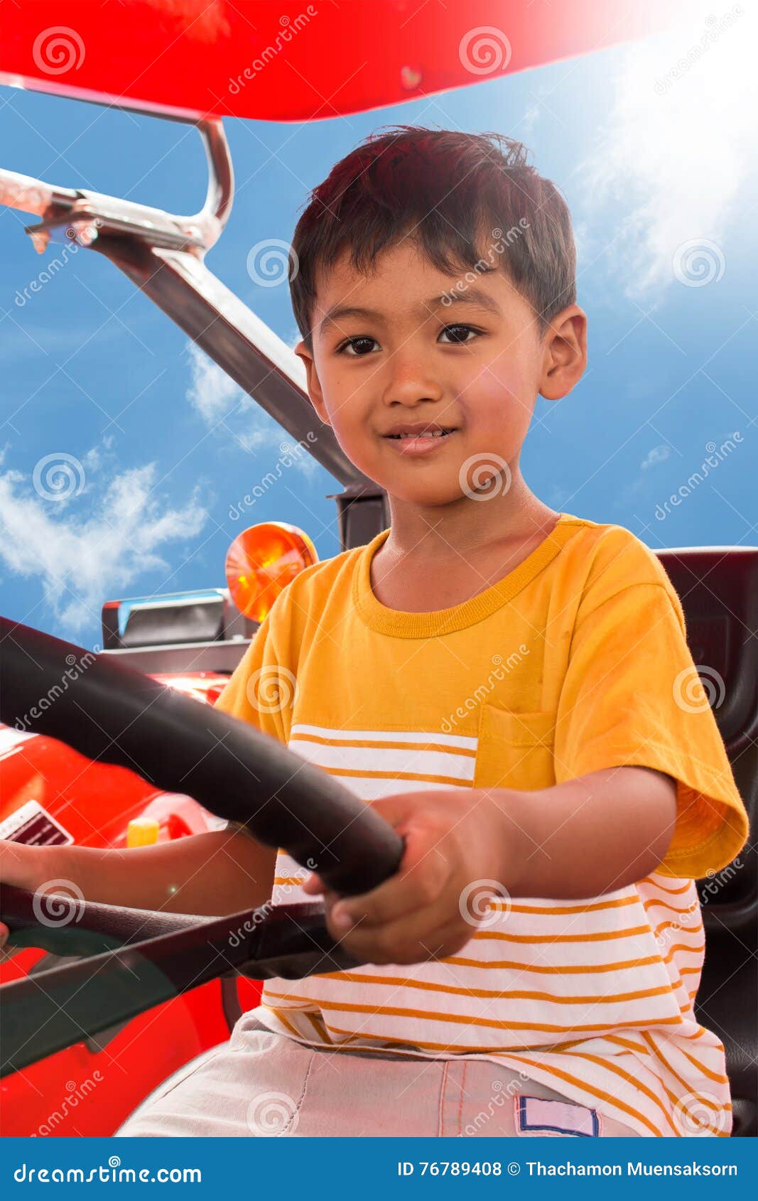 Cute Little Boy Drive Tractor Stock Photo - Image of field, lifestyle ...