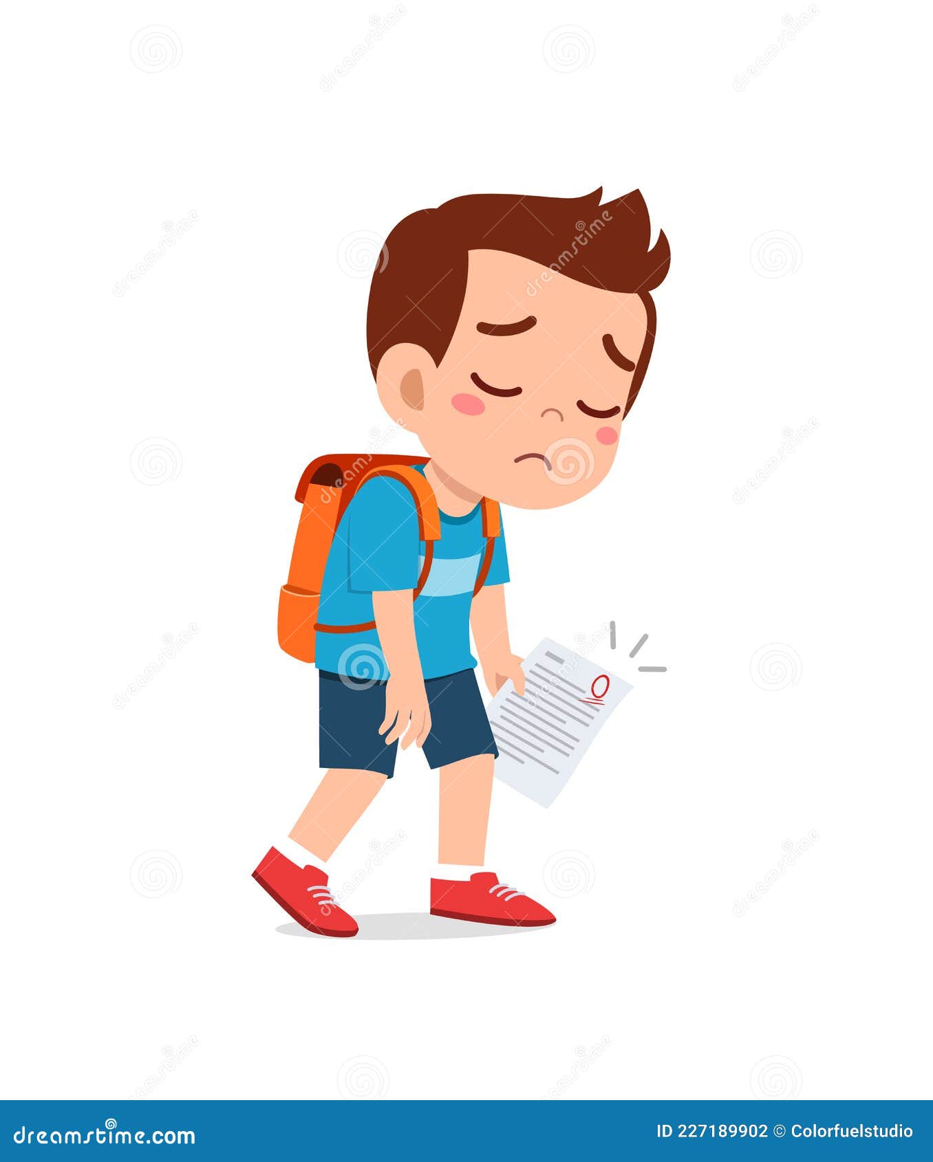 Cute Little Boy Feel Sad because Get Bad Grade from Exam Stock Vector ...