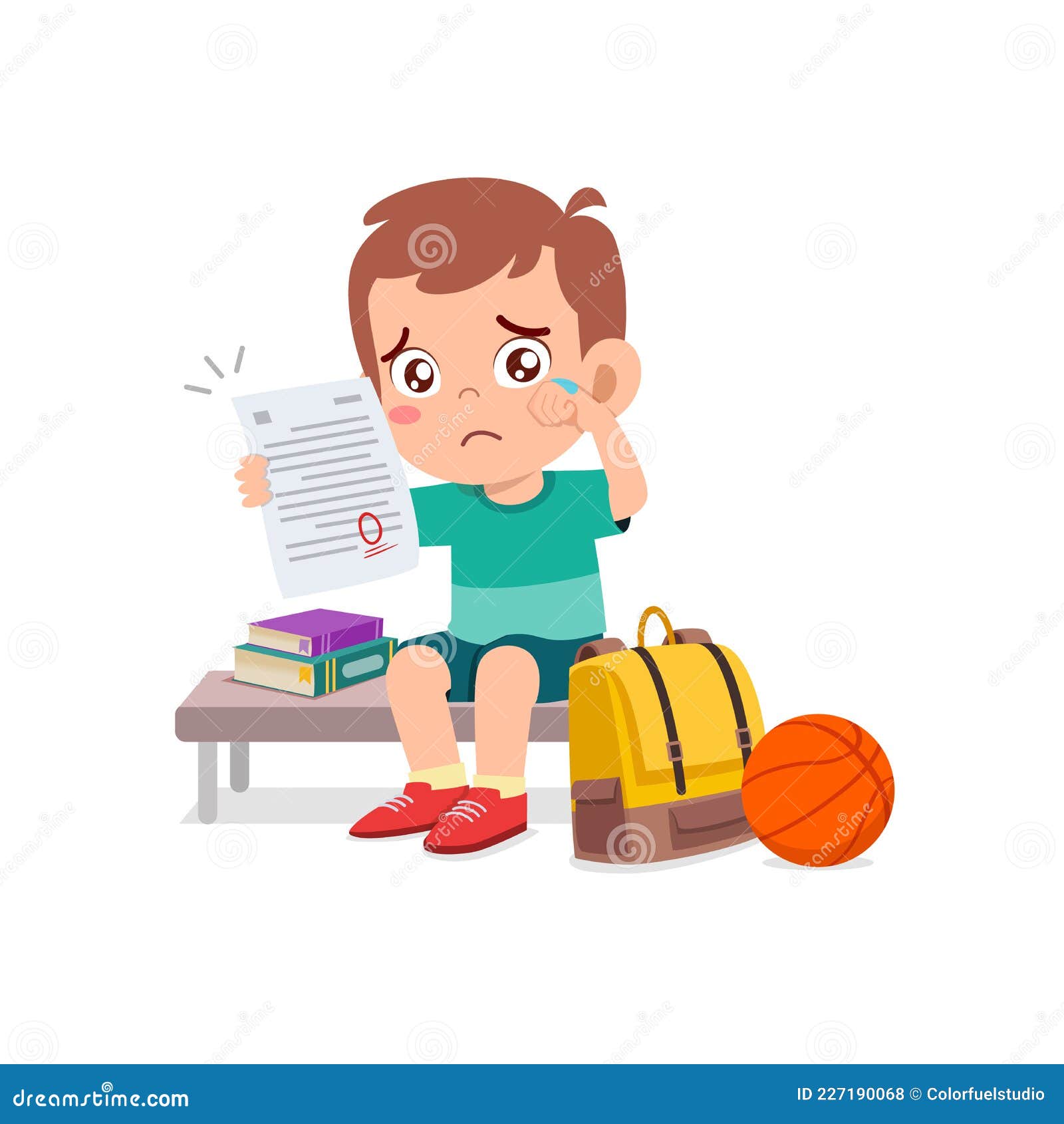 Cute Little Boy Feel Sad because Get Bad Grade from Exam Stock Vector ...