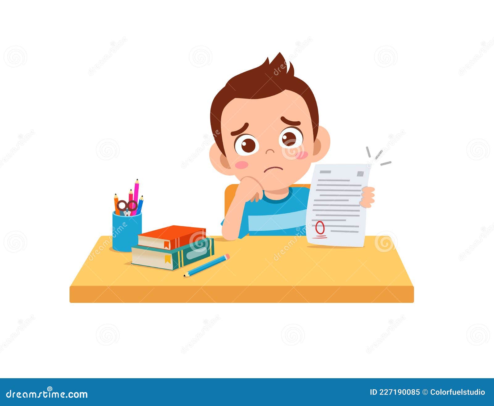 Cute Little Boy Feel Sad because Get Bad Grade from Exam Stock Vector ...