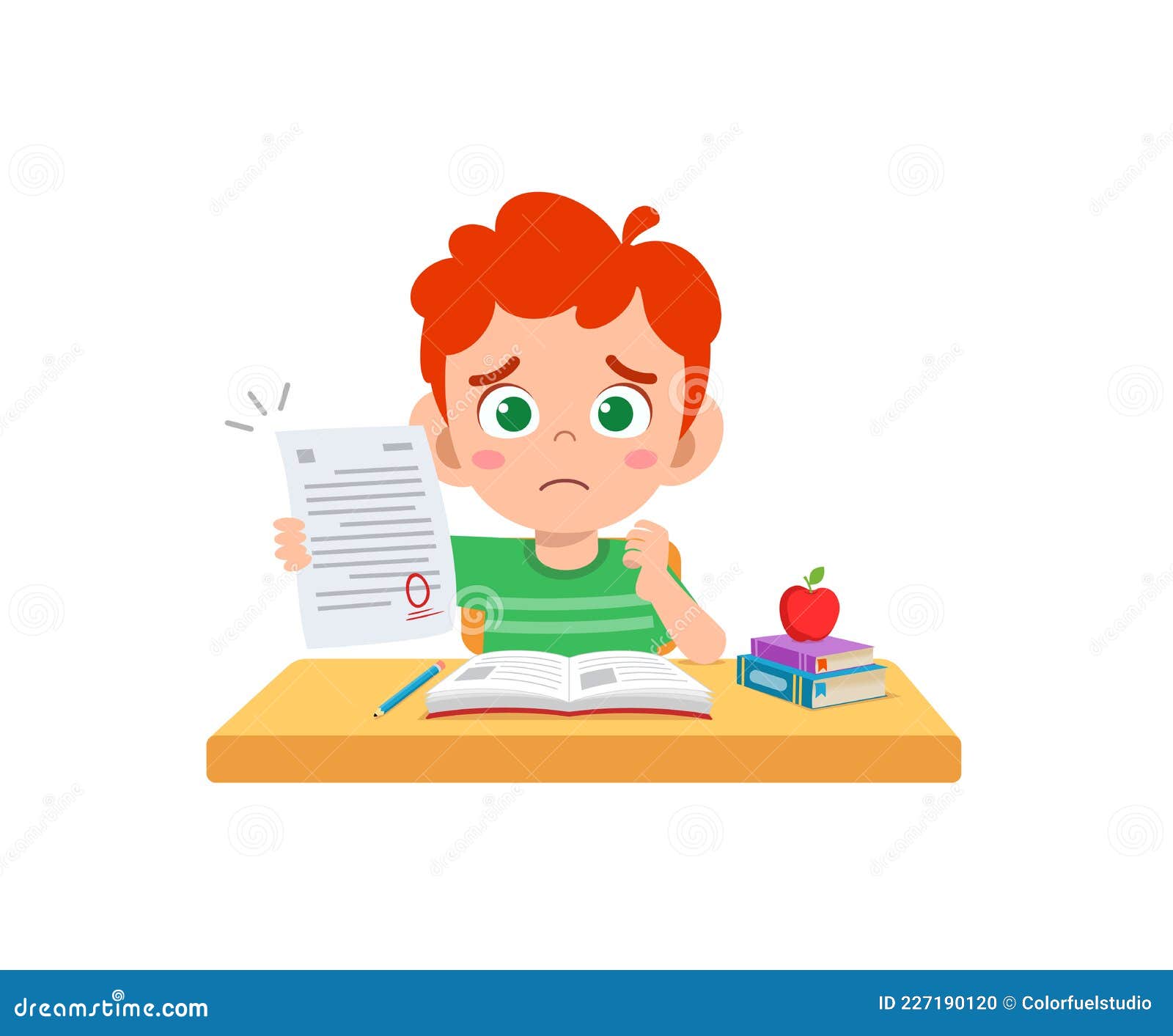 Cute Little Boy Feel Sad because Get Bad Grade from Exam Stock Vector ...