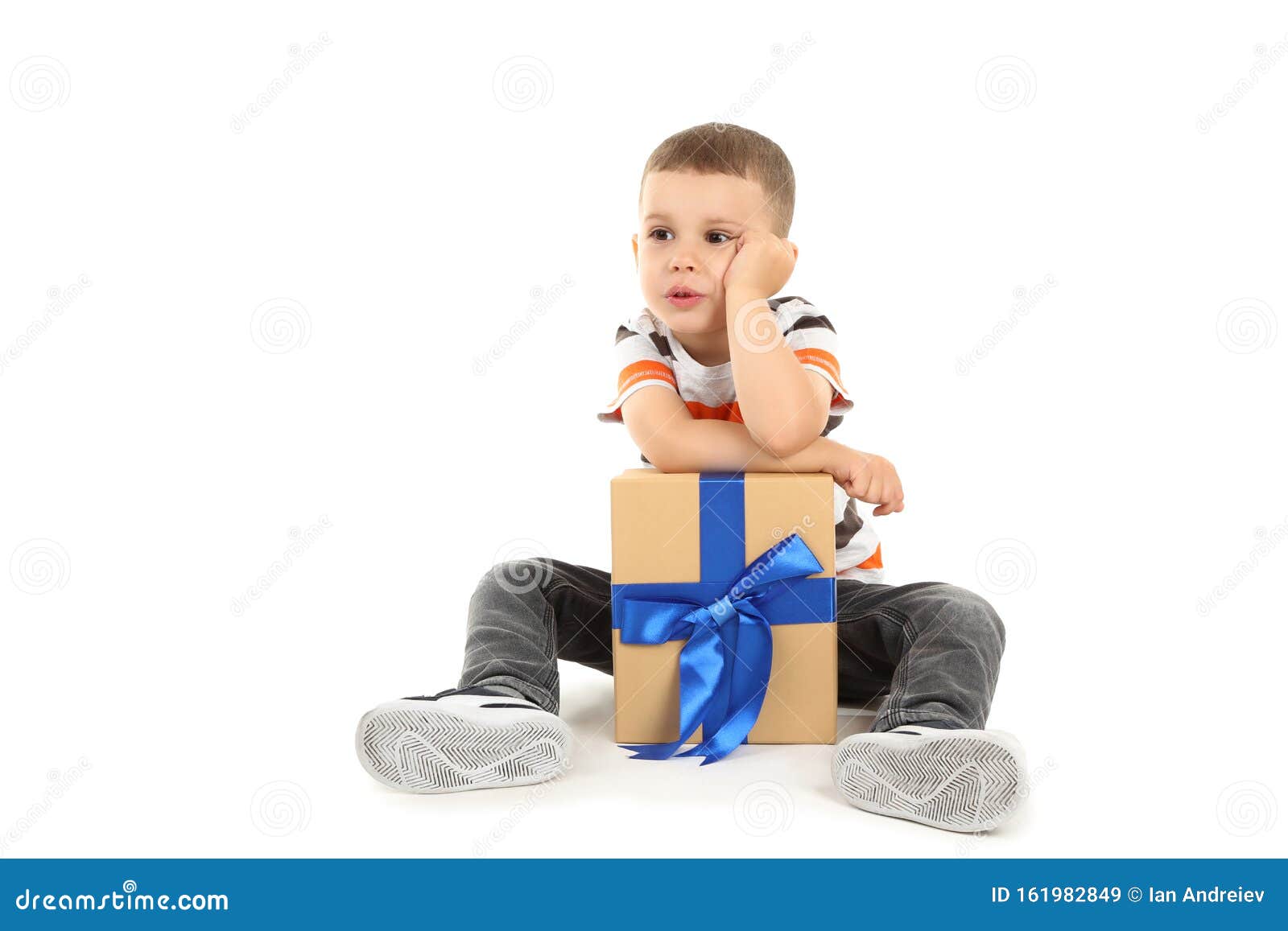 Cute Little Boy with Gift Box Stock Image - Image of emotion, happiness ...