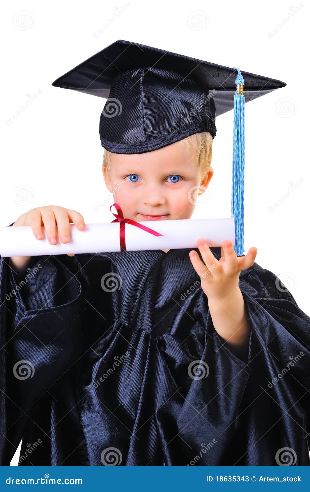 Cute Little Boy in Graduation Gown Stock Image - Image of happy ...