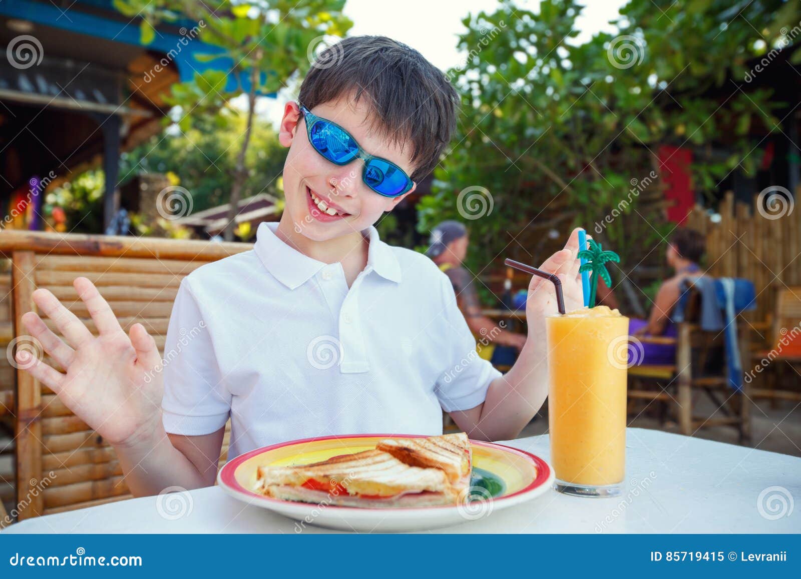 Cute Little Boy Having Lunch in Restaurant Stock Image - Image of enjoy ...