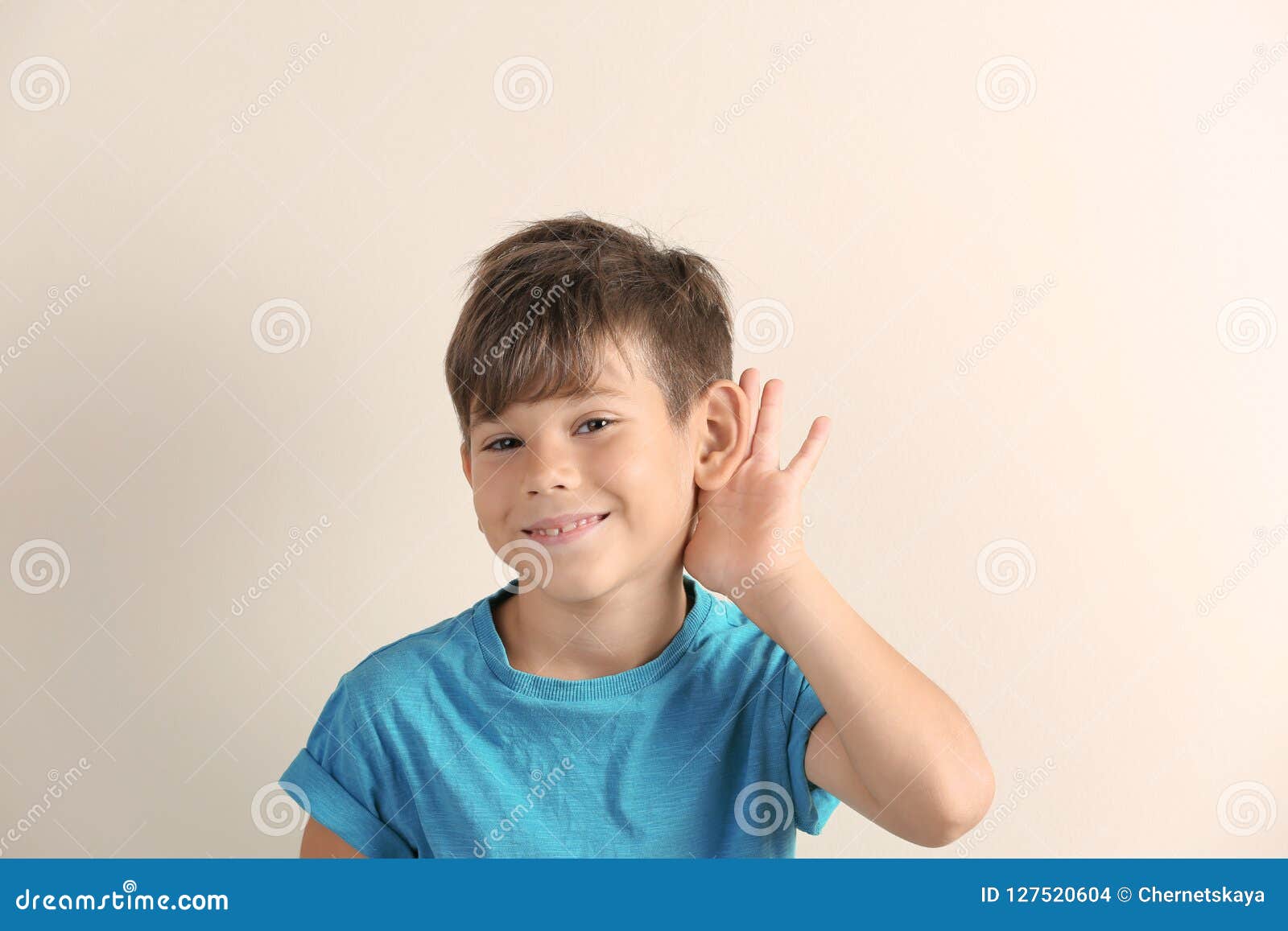 Cute Little Boy with Hearing Problem Stock Photo - Image of auditory ...