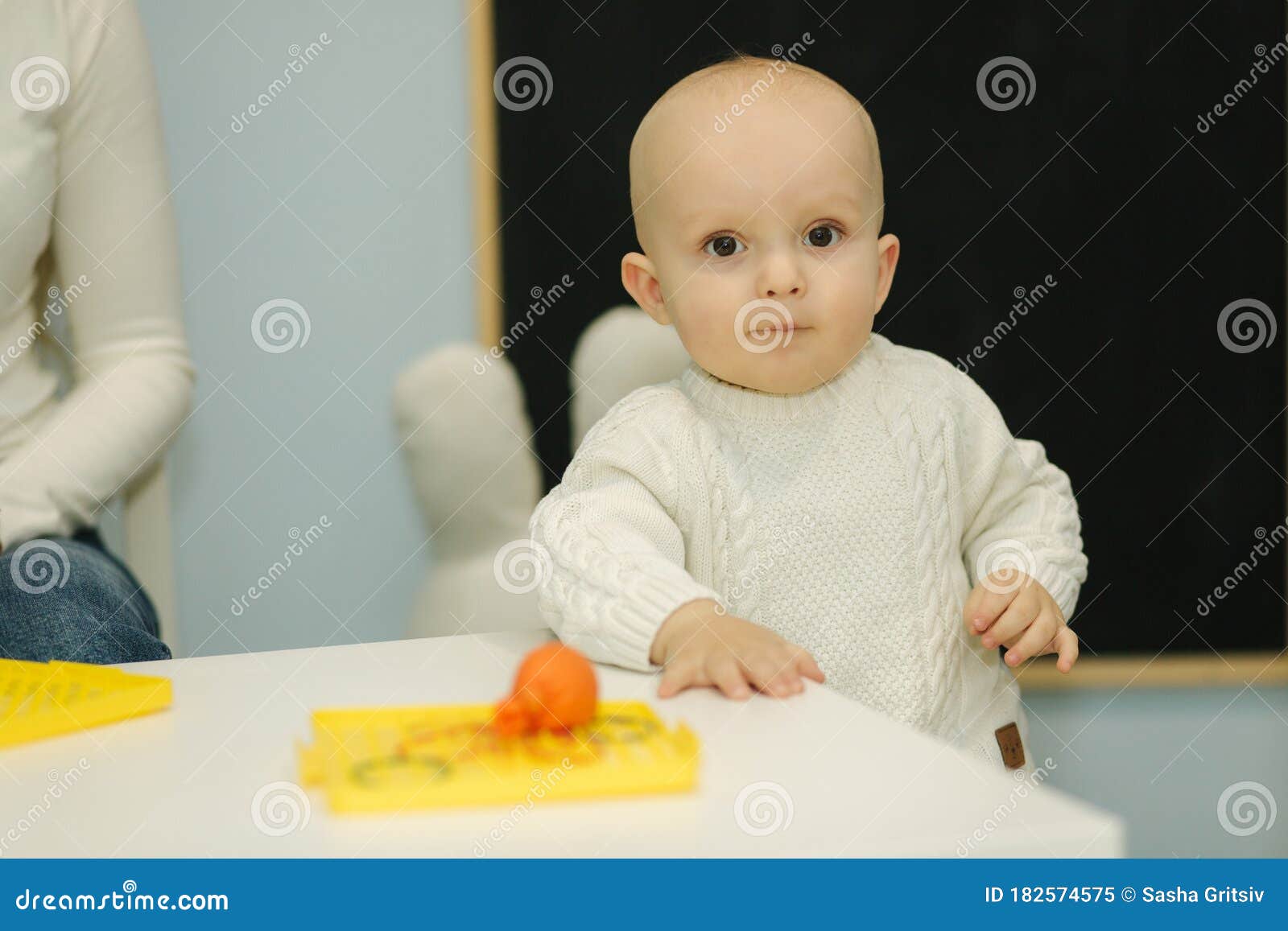 Cute Little Boy in Kindergarten. Babies in Nursery Stock Image - Image ...