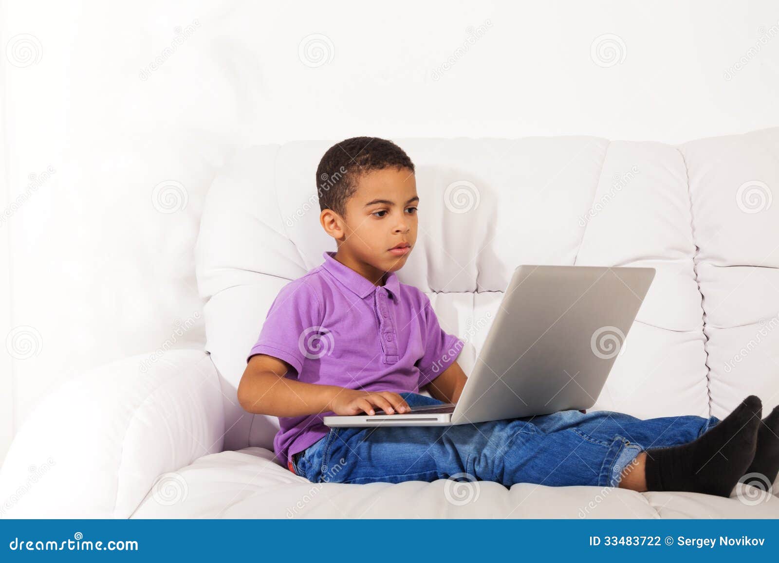 Cute Little Boy with Laptop Stock Photo - Image of childhood, black ...
