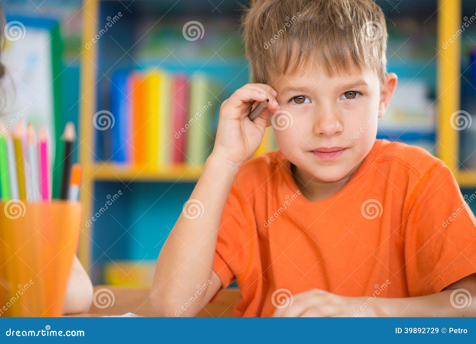 Cute little boy at lesson stock image. Image of person - 39892729