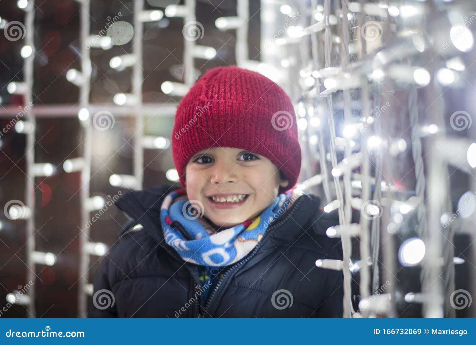 Cute Little Boy Looking Christmas Lights Looking with Illusion Stock ...