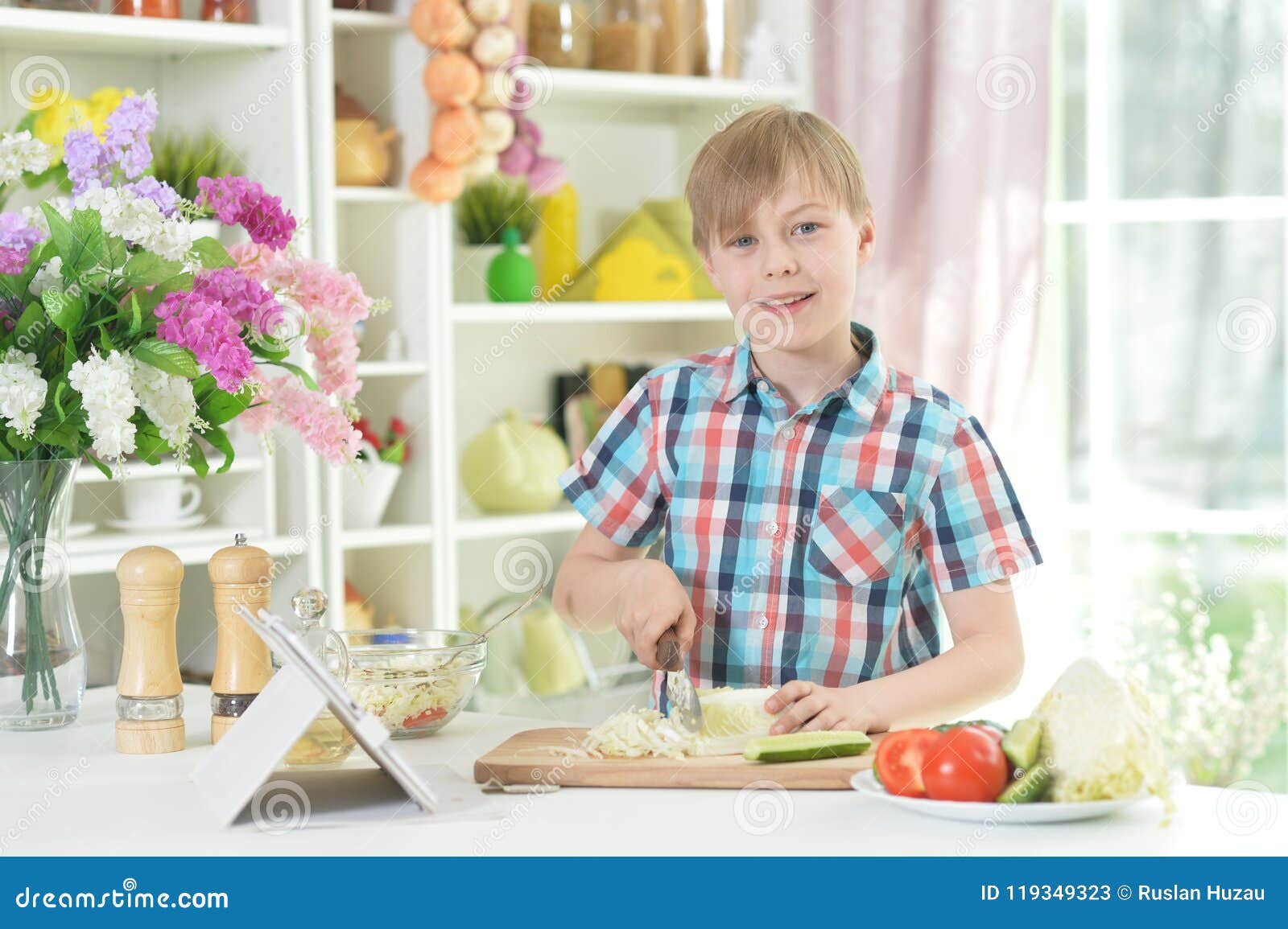 Cute Little Boy Making Dinner Stock Image - Image of cute, diet: 119349323