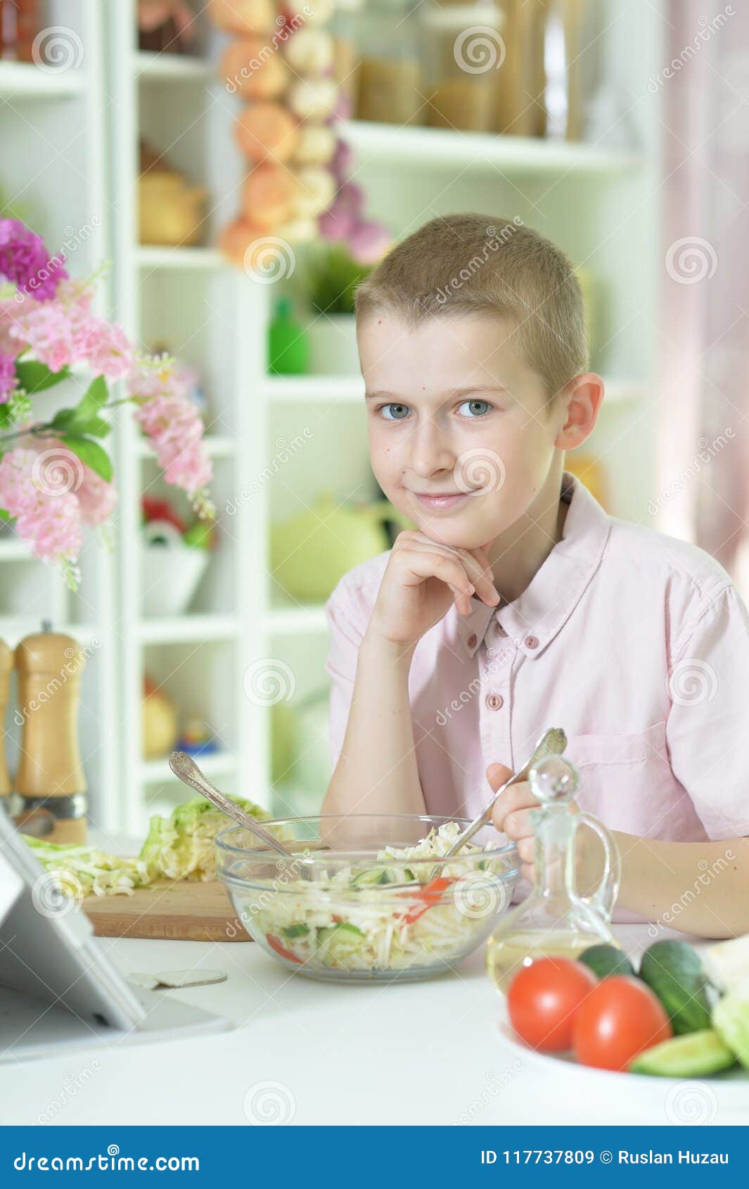 Cute Little Boy Making Dinner Stock Image - Image of restaurant ...